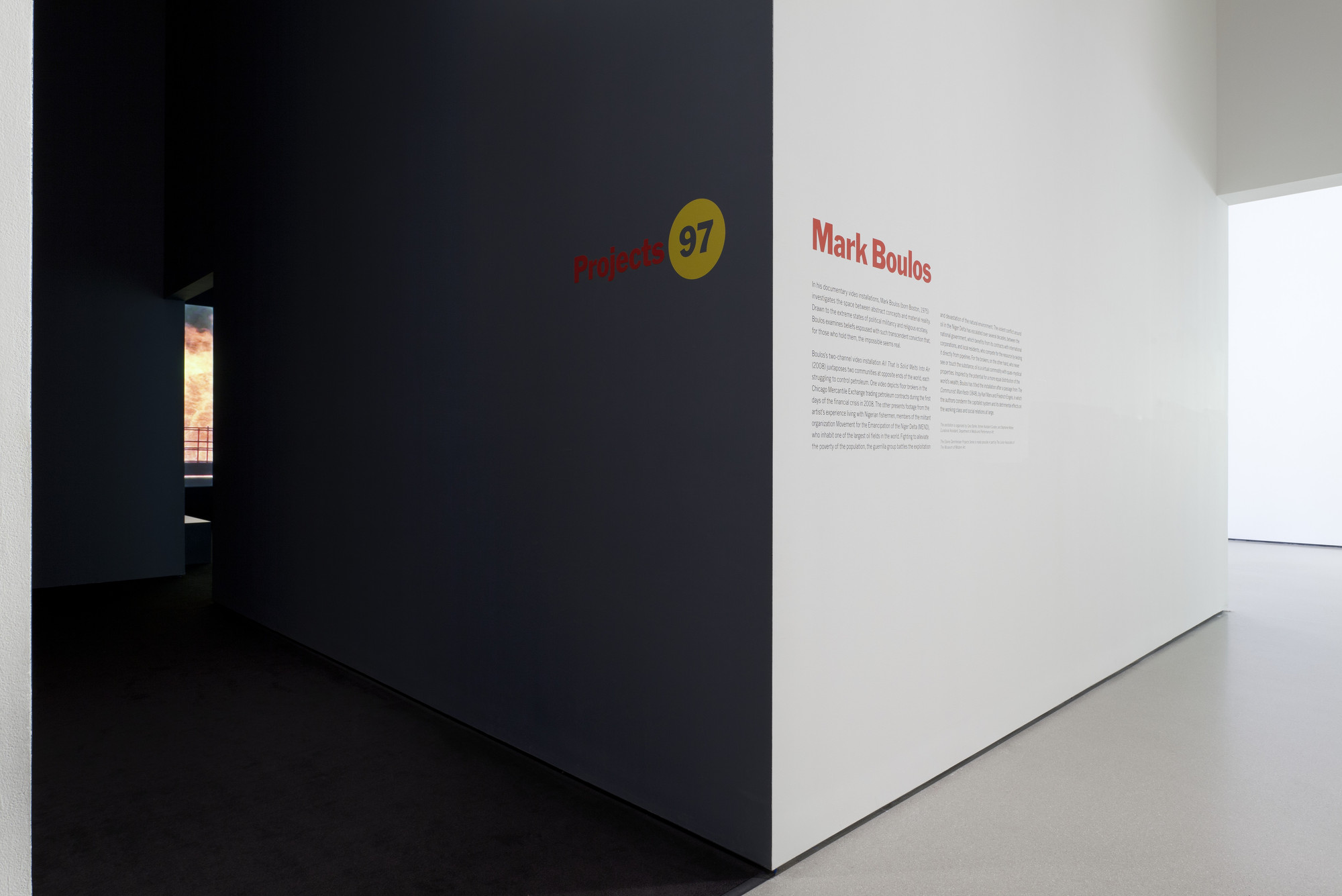 Installation view of the exhibition "Projects 97: Mark Boulos" | MoMA