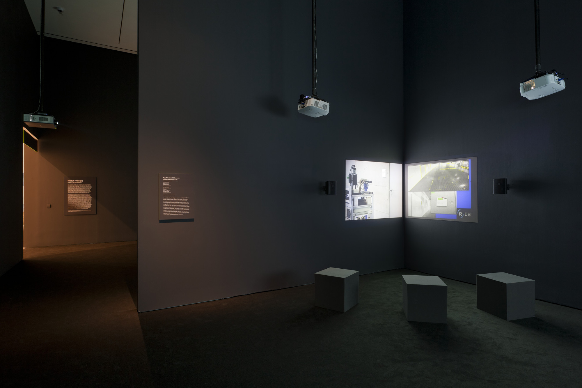 Installation view of the exhibition "Harun Farocki: Images of War (at a ...