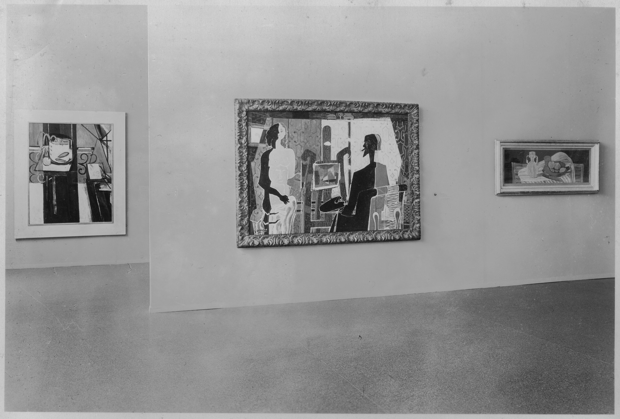 Installation view of the exhibition "Painting, Sculpture, Prints," in ...