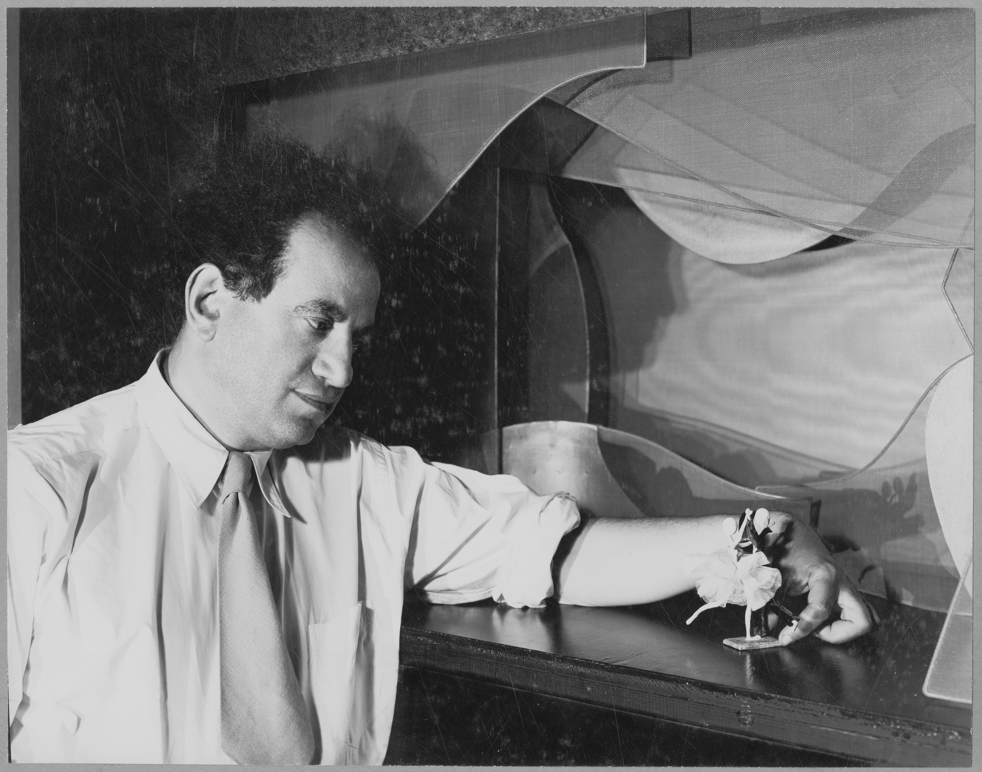"Boris Aronson with his model stage for projected scenery, 1947," at ...