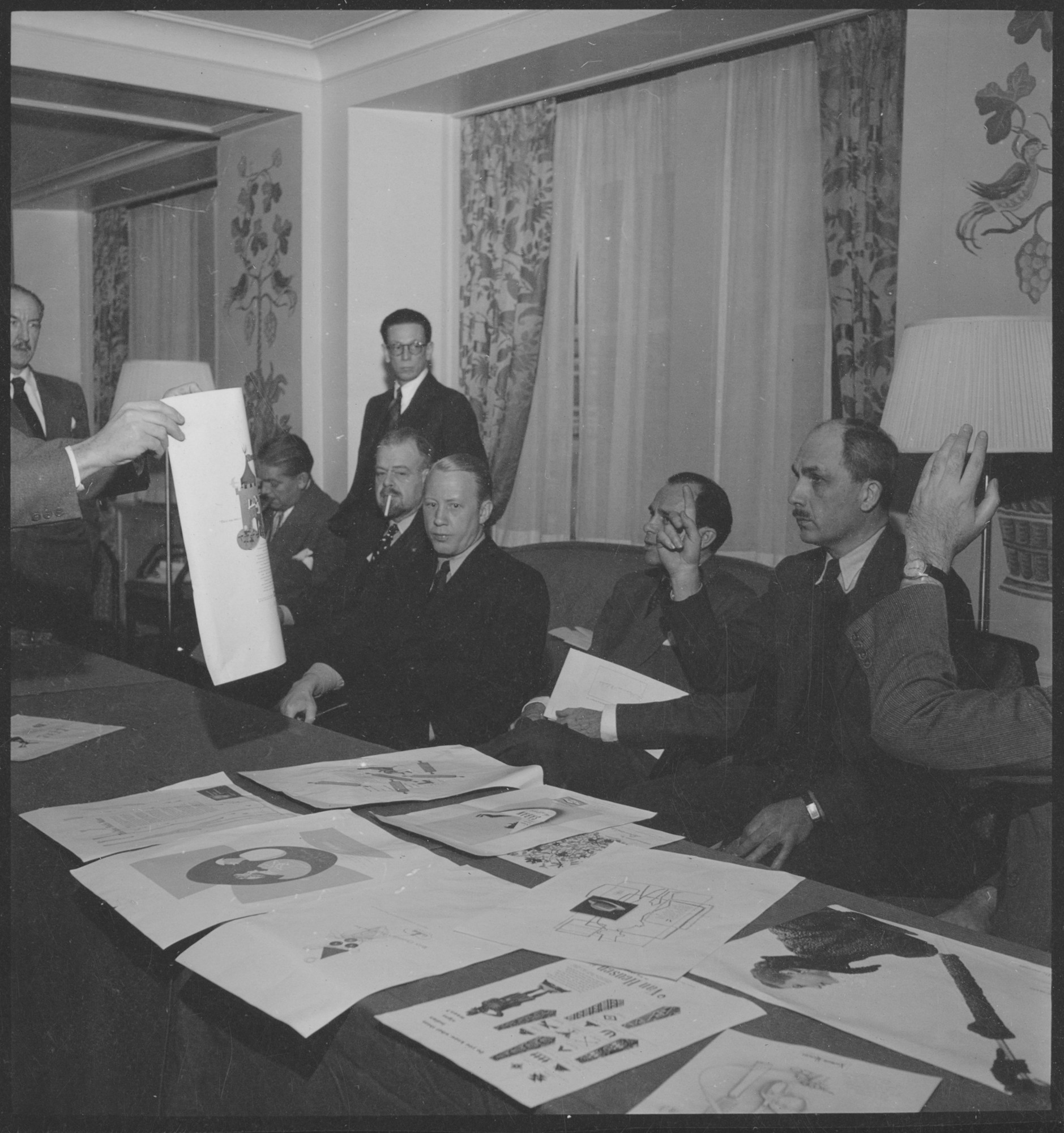 Left to right: Arthur Hawkins, Jr., Arthur T. Blomquist, Edgar Kaufman ...