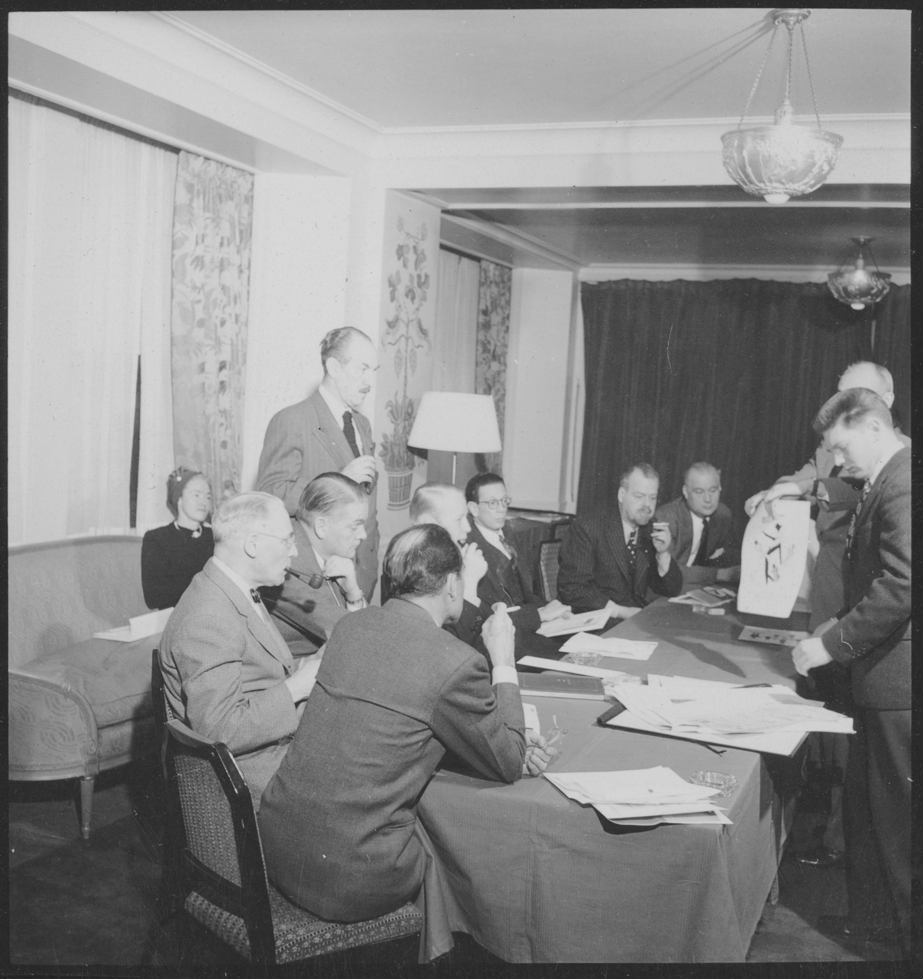 Left to right: Monroe Wheeler, Egbert Jacobson, Arthur T. Blomquist ...