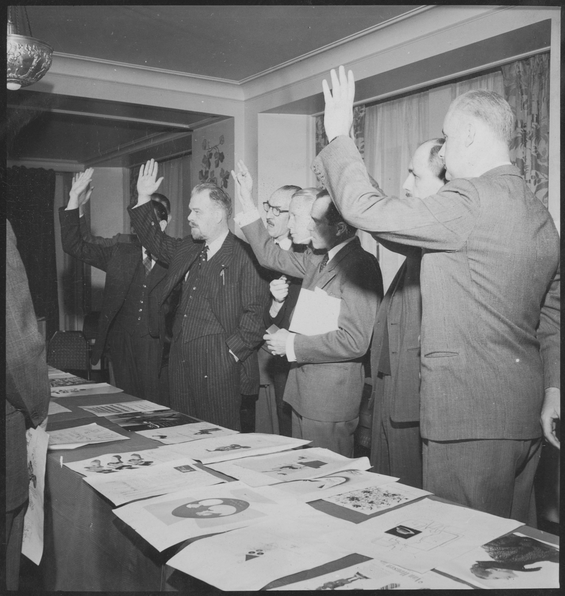 Left to right: first two men are obscured, Henry-Russell Hitchcock ...