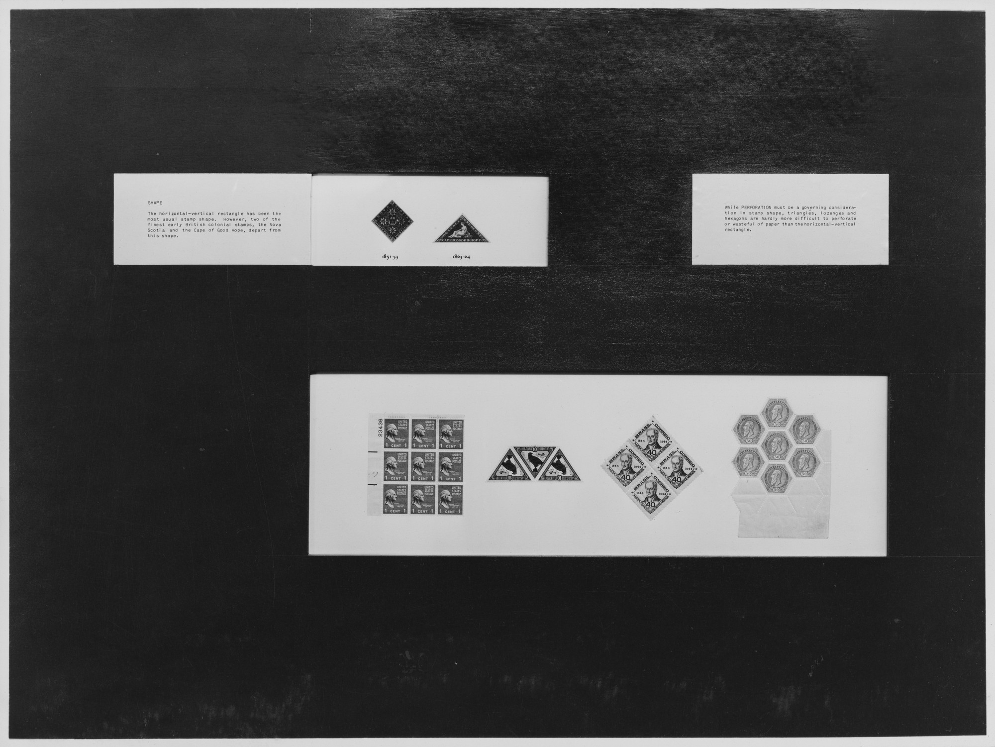 Installation view of the exhibition "Postage Stamp Design." | MoMA