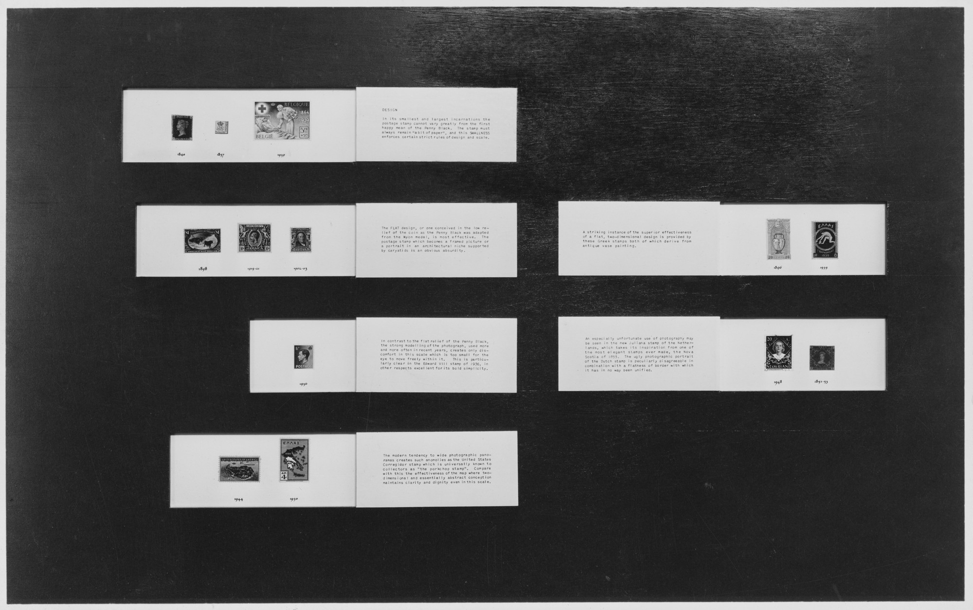 Installation view of the exhibition "Postage Stamp Design." | MoMA