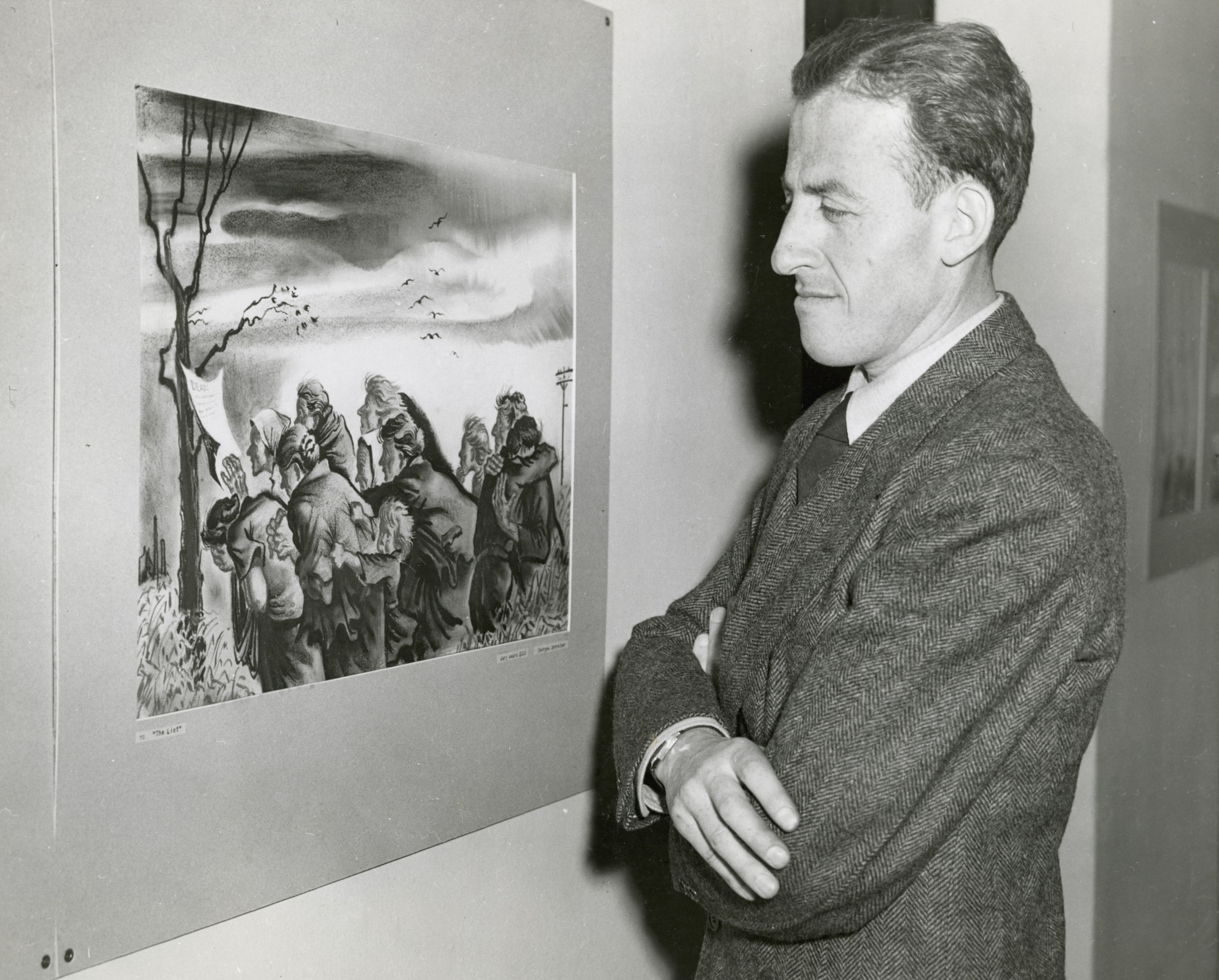 George Schreiber with his drawings, "The List," at the exhibition, "PM ...