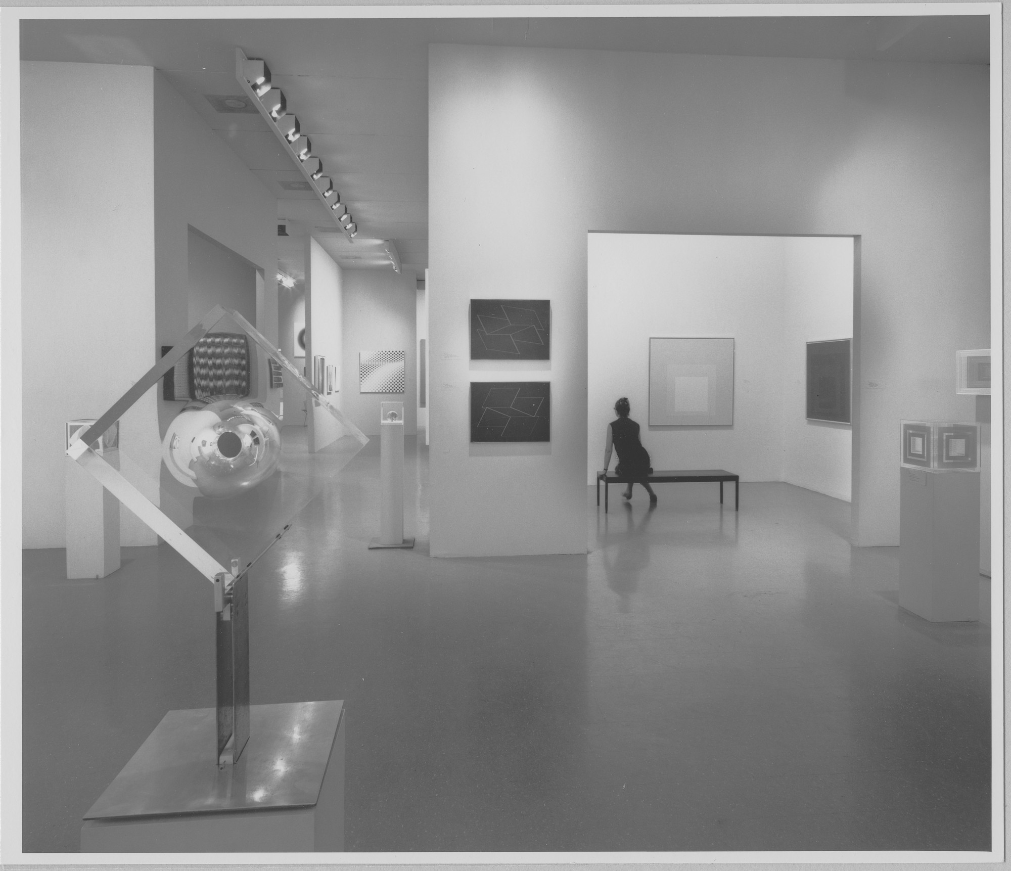 Unidentified visitor at the exhibition, "The Responsive Eye." | MoMA