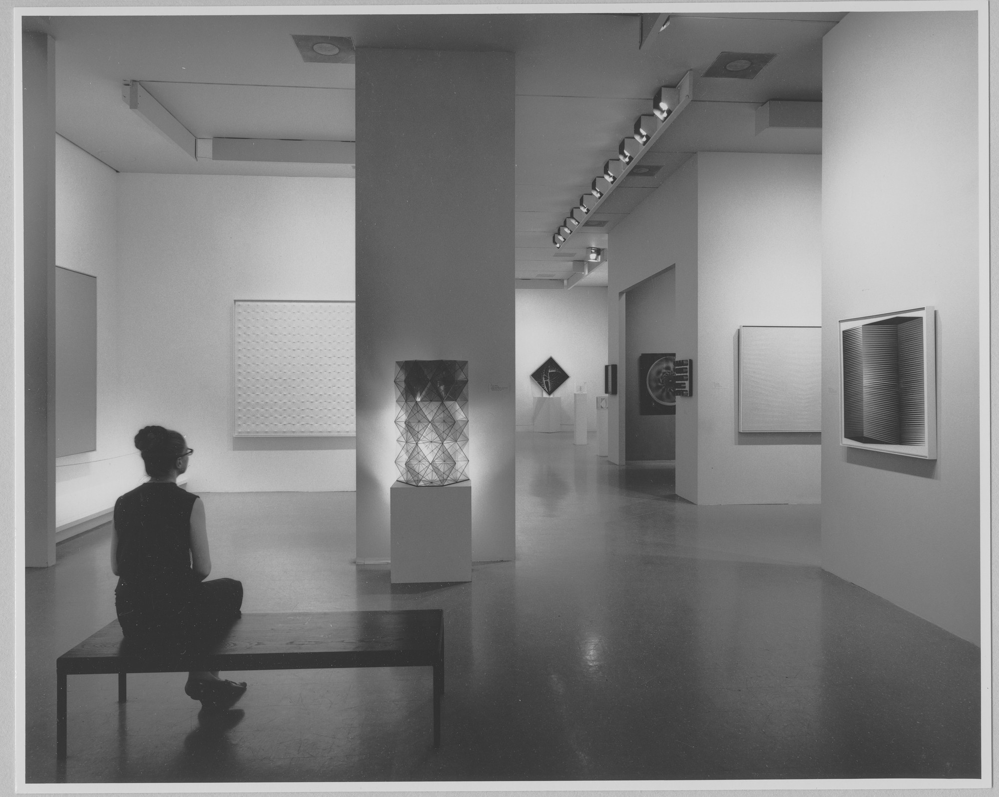 Unidentified visitor at the exhibition, "The Responsive Eye." | MoMA