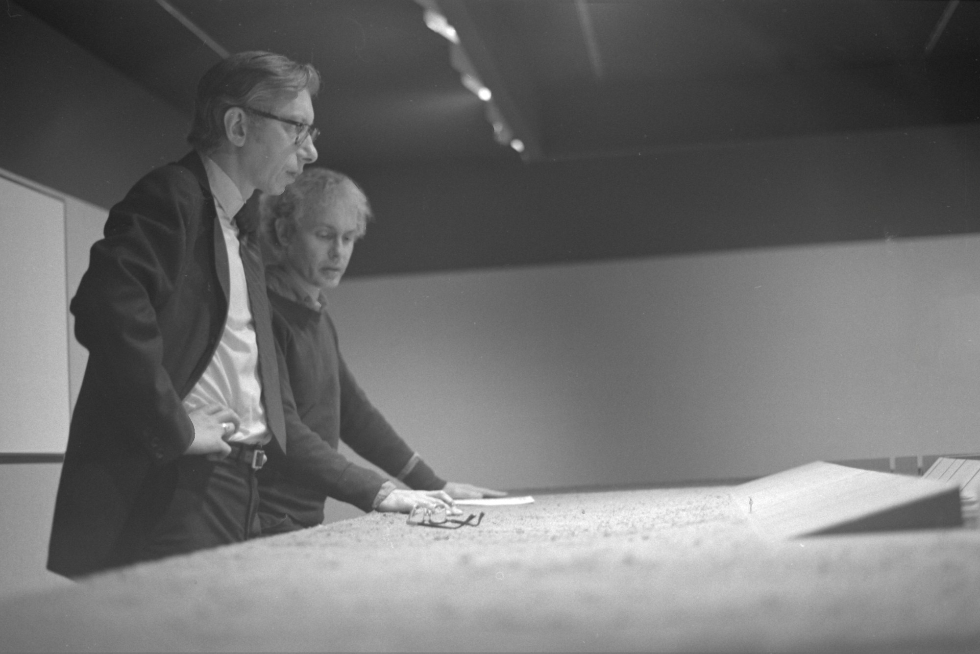 Arthur Drexler and Will Insley installing the exhibition, "Will Insley ...