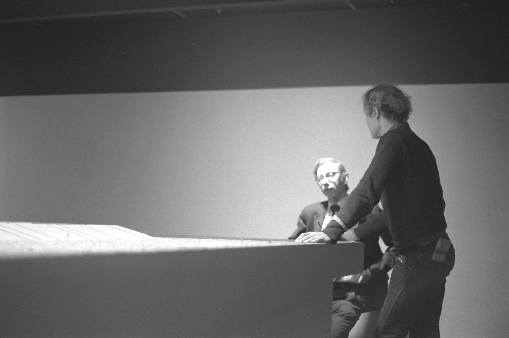 Arthur Drexler and Will Insley installing the exhibition, "Will Insley ...