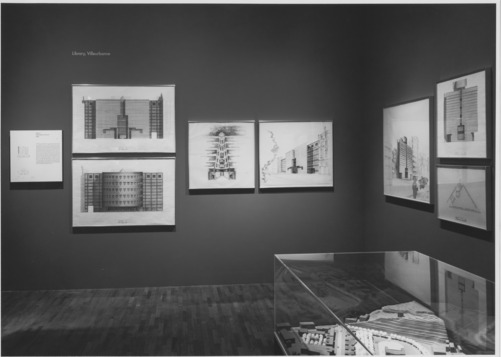 Mario Botta. Library, Villeurbanne, France, Interior rear elevation ...