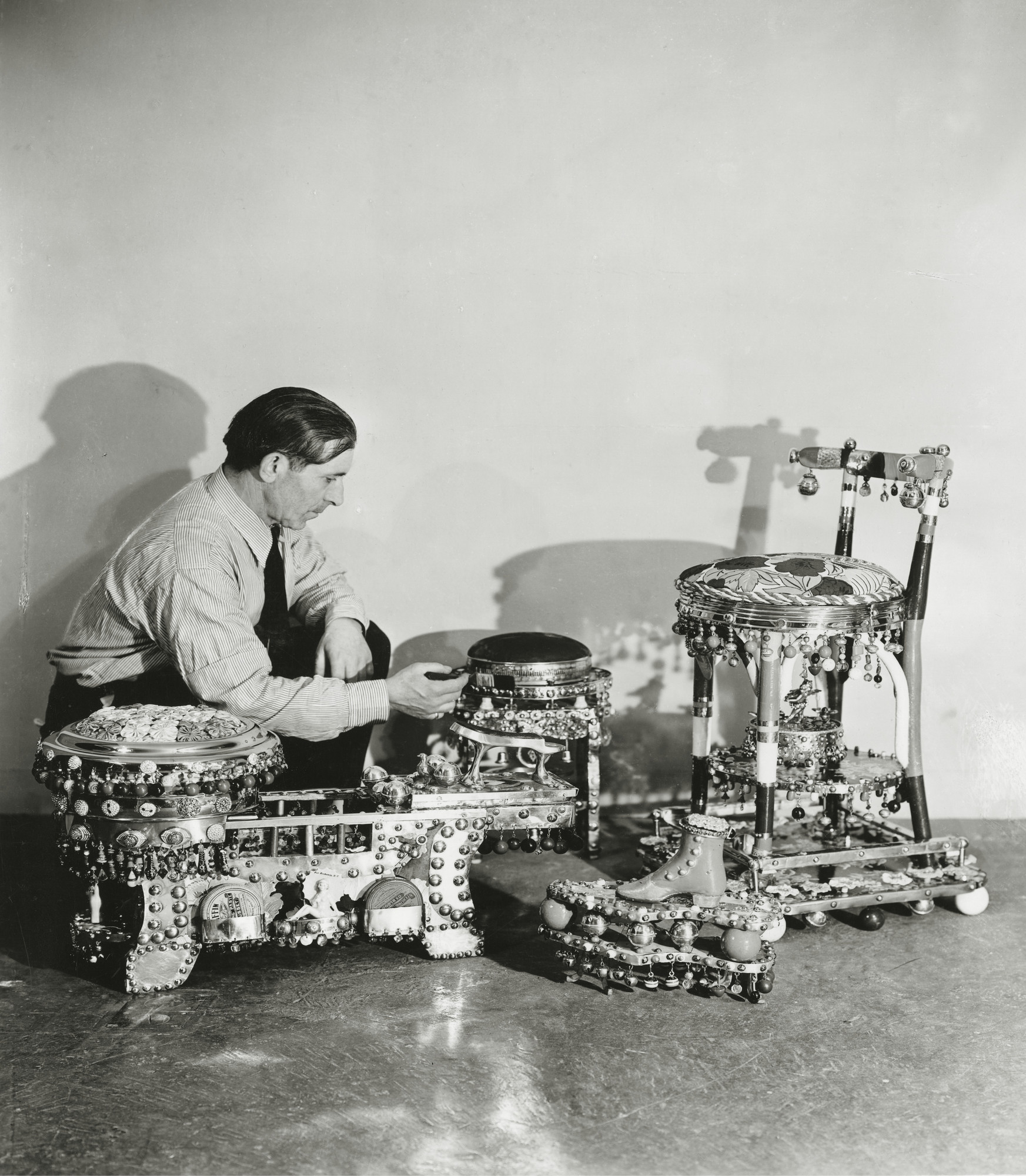 Joe Milone and his shoe shine equipment in the exhibition, "Joe Milone ...