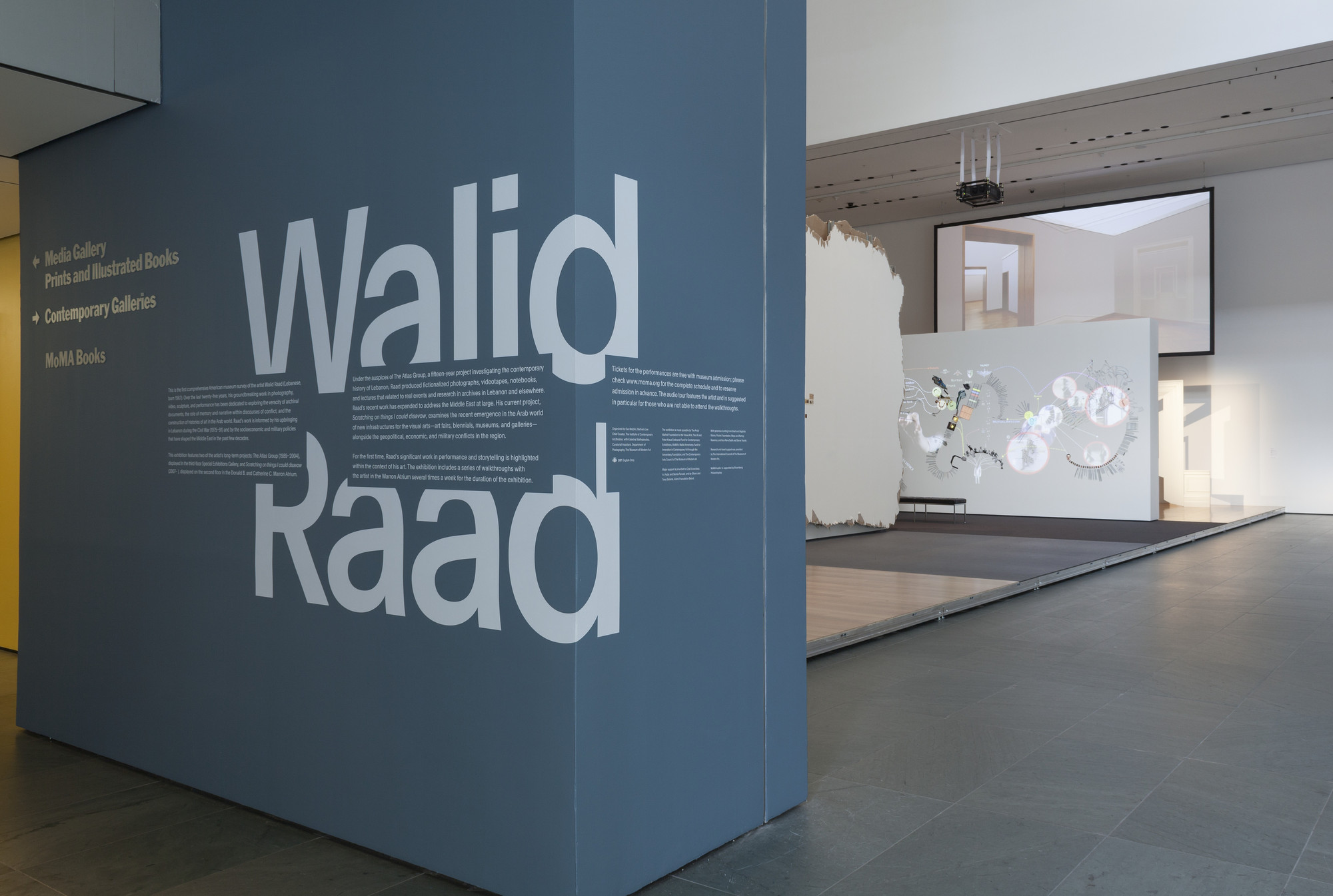 Installation view of the exhibition "Walid Raad" | MoMA