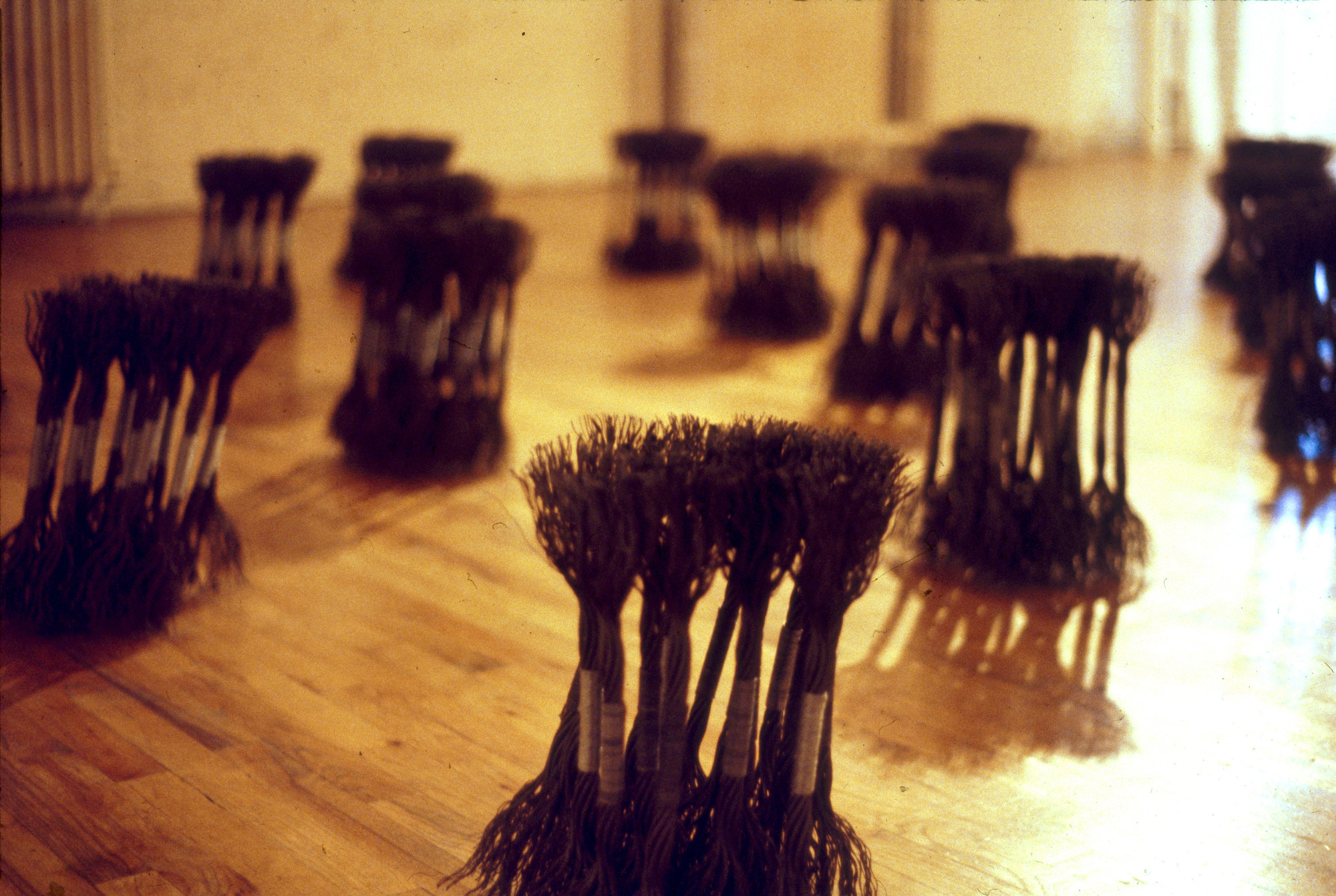 Installation view of "Leaning" by Maren Hassinger in the P.S.1 ...