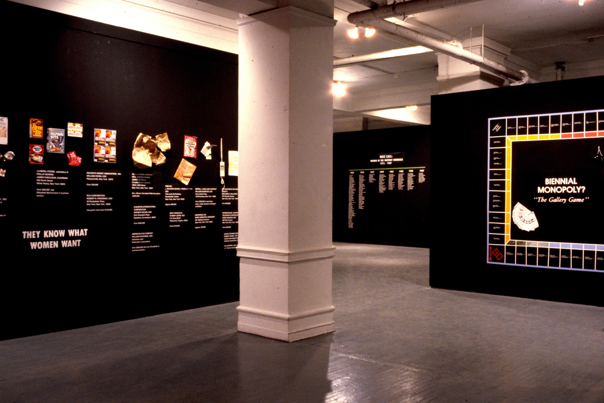 Installation view of the exhibition "Guerrilla Girls Review the Whitney ...