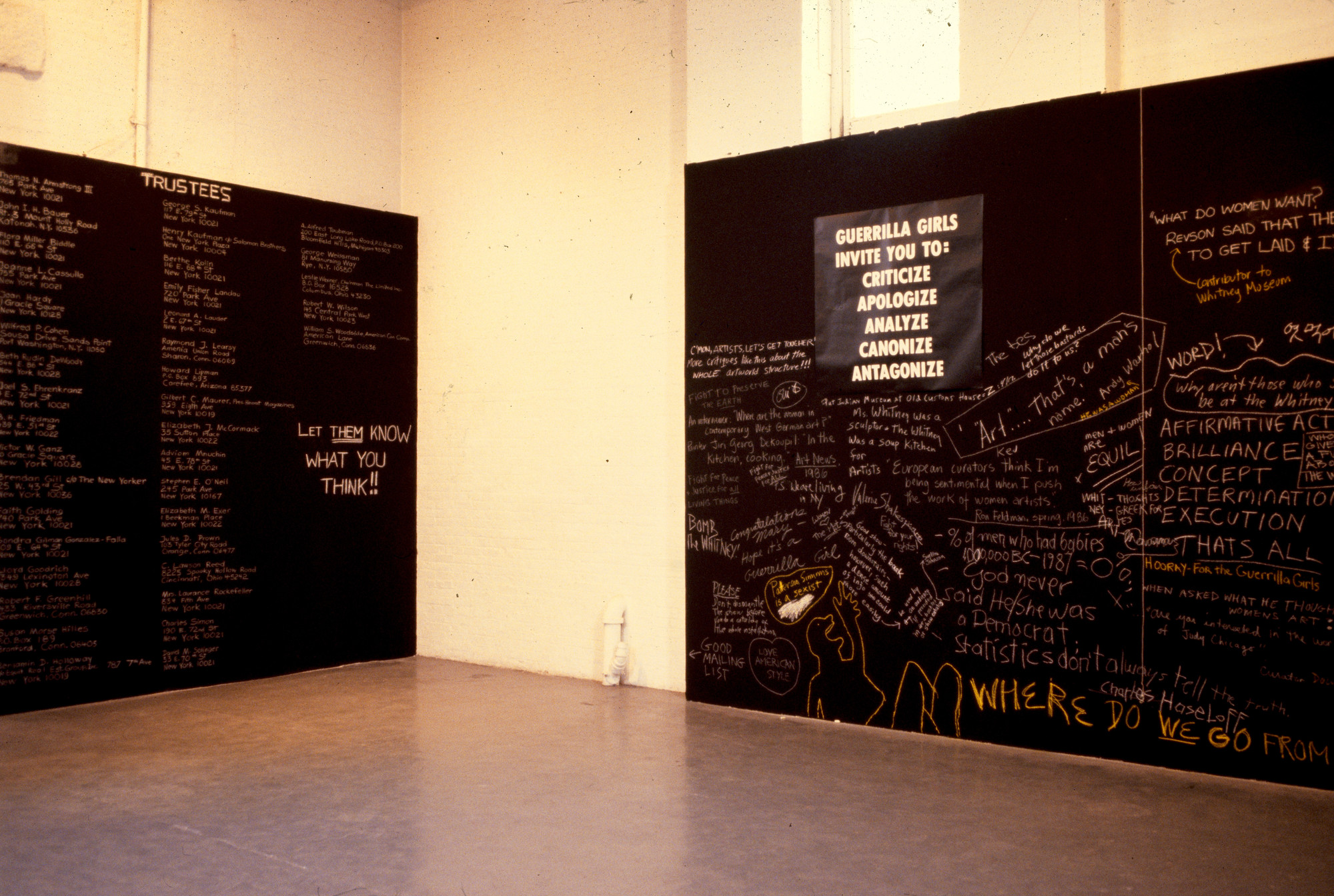 Installation view of the exhibition "Guerrilla Girls Review the Whitney ...