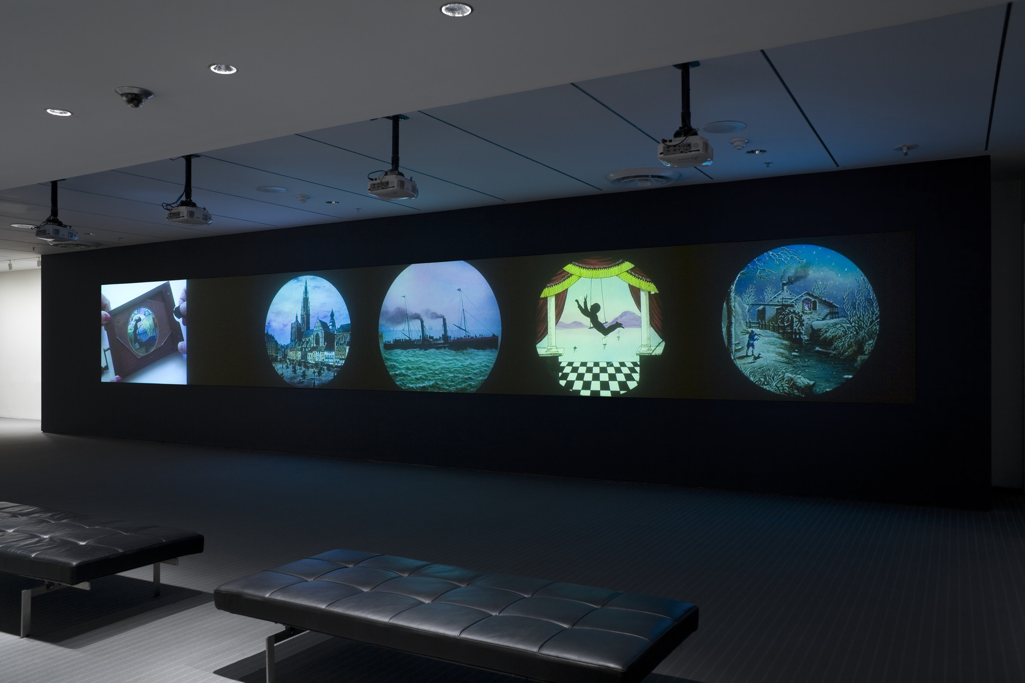 Installation view of the exhibition "Panoramas of the Moving Image: Mechanical Slides and ...