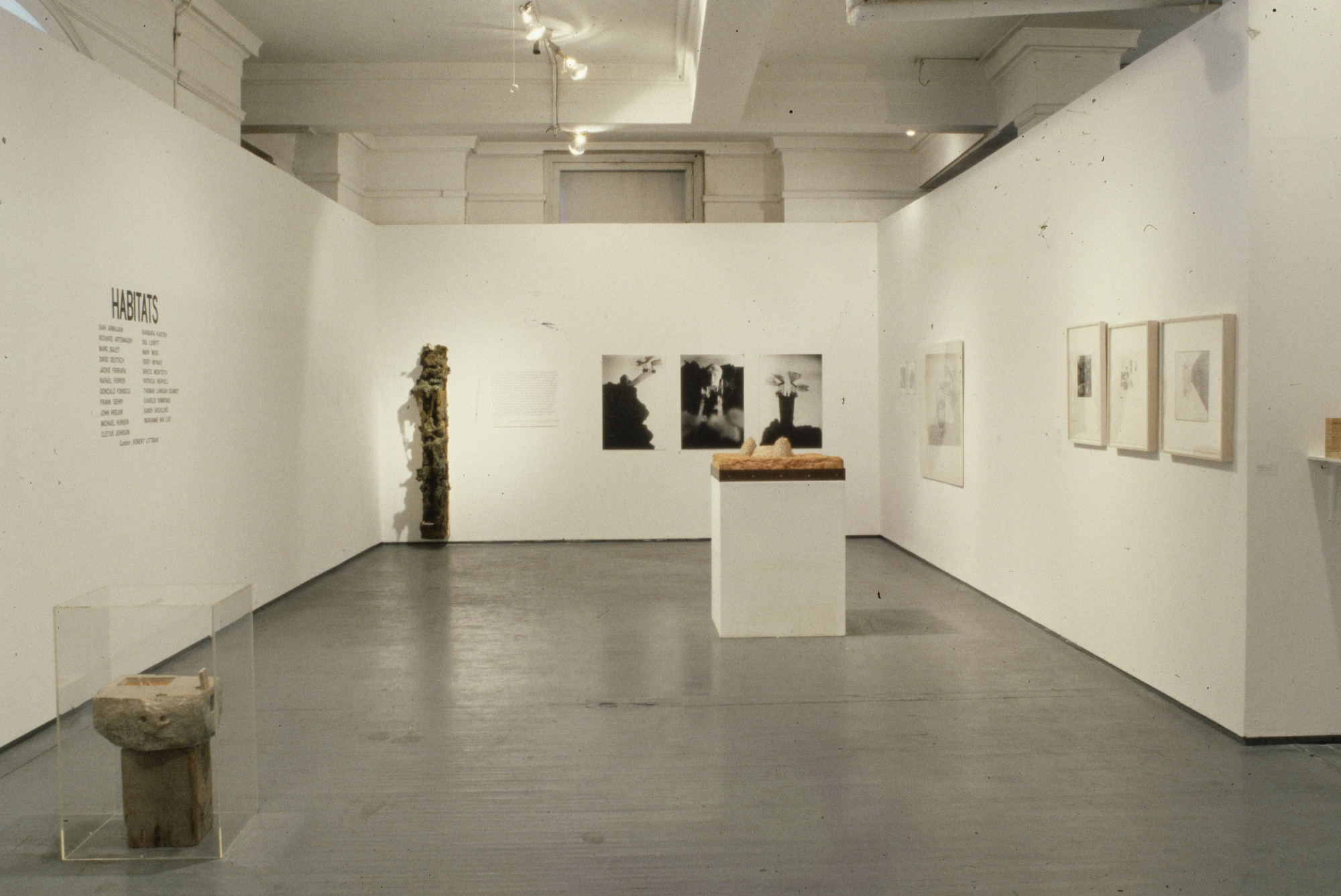 Installation view of works by Charles Simonds, Marc Balet, Mary Miss ...
