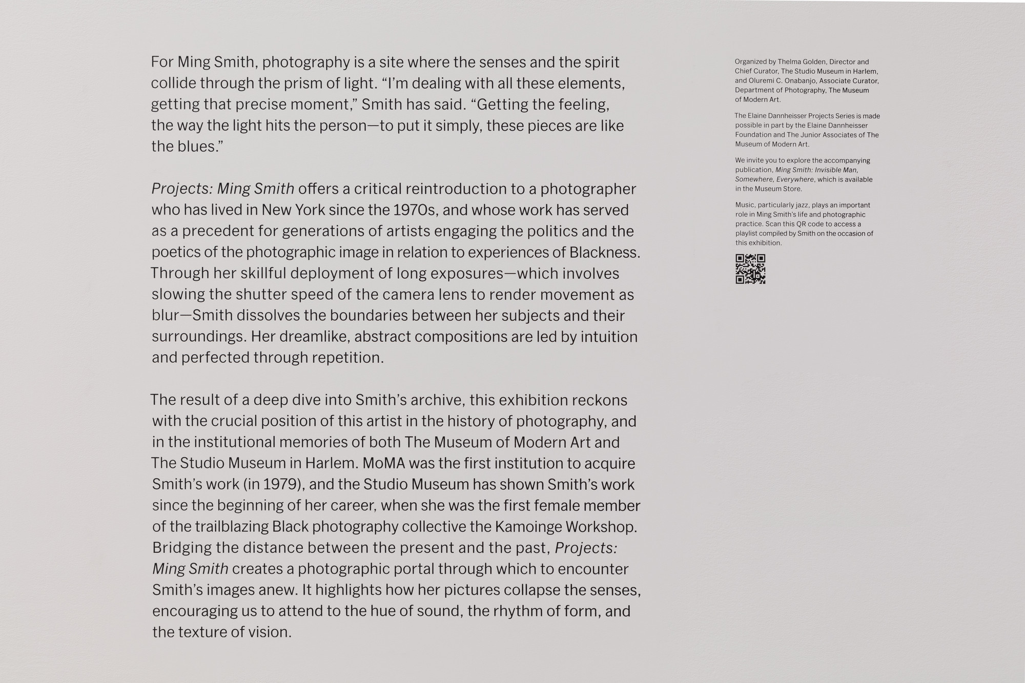 Installation view of the exhibition "Projects: Ming Smith" | MoMA