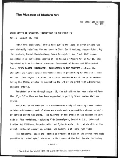 Seven Master Printmakers: Innovations in the 1980s | MoMA