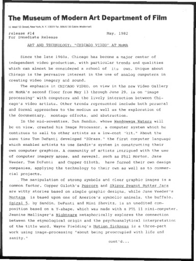 Art and Technology: Chicago Video at MoMA | MoMA