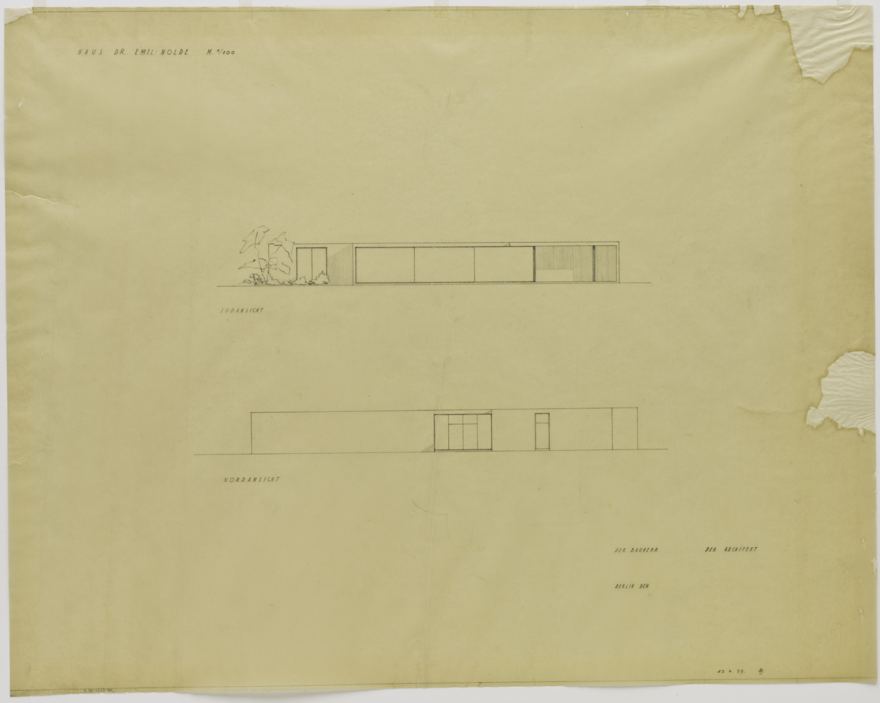 Ludwig Mies van der Rohe. Nolde House Project, Berlin-Dahlem, Germany ...