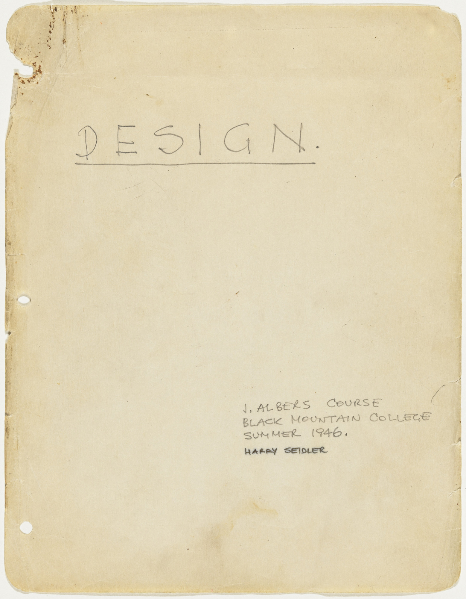 Harry Seidler. Black Mountain College Notebook, Notes from Josef Albers ...
