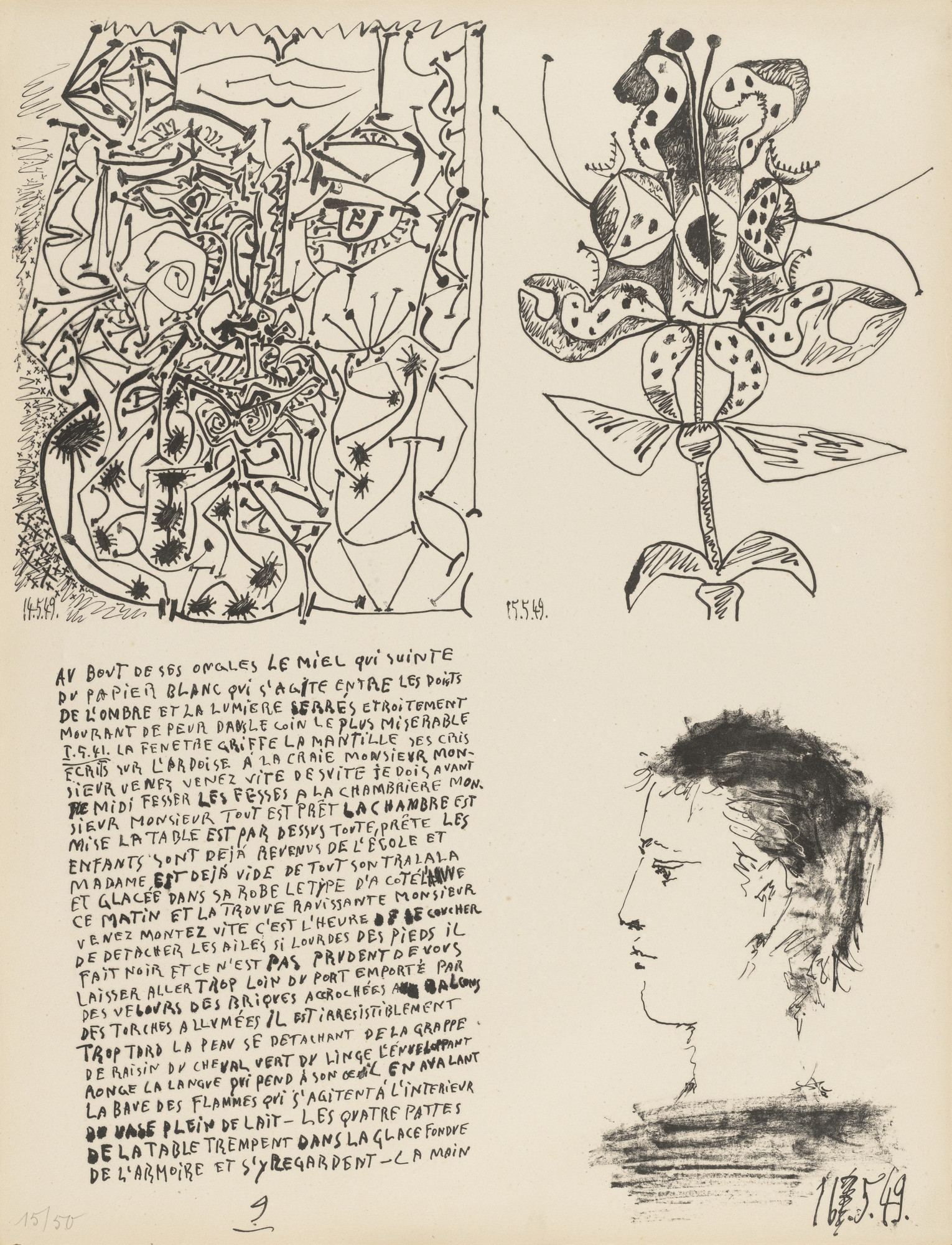 Pablo Picasso. In-text plates (folio 6) from Poèmes et lithographies ...