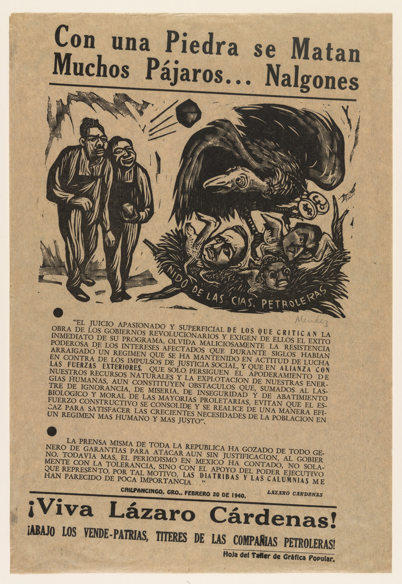 Leopoldo Méndez. Killing Many Birds with One Stone (Con una piedra se ...