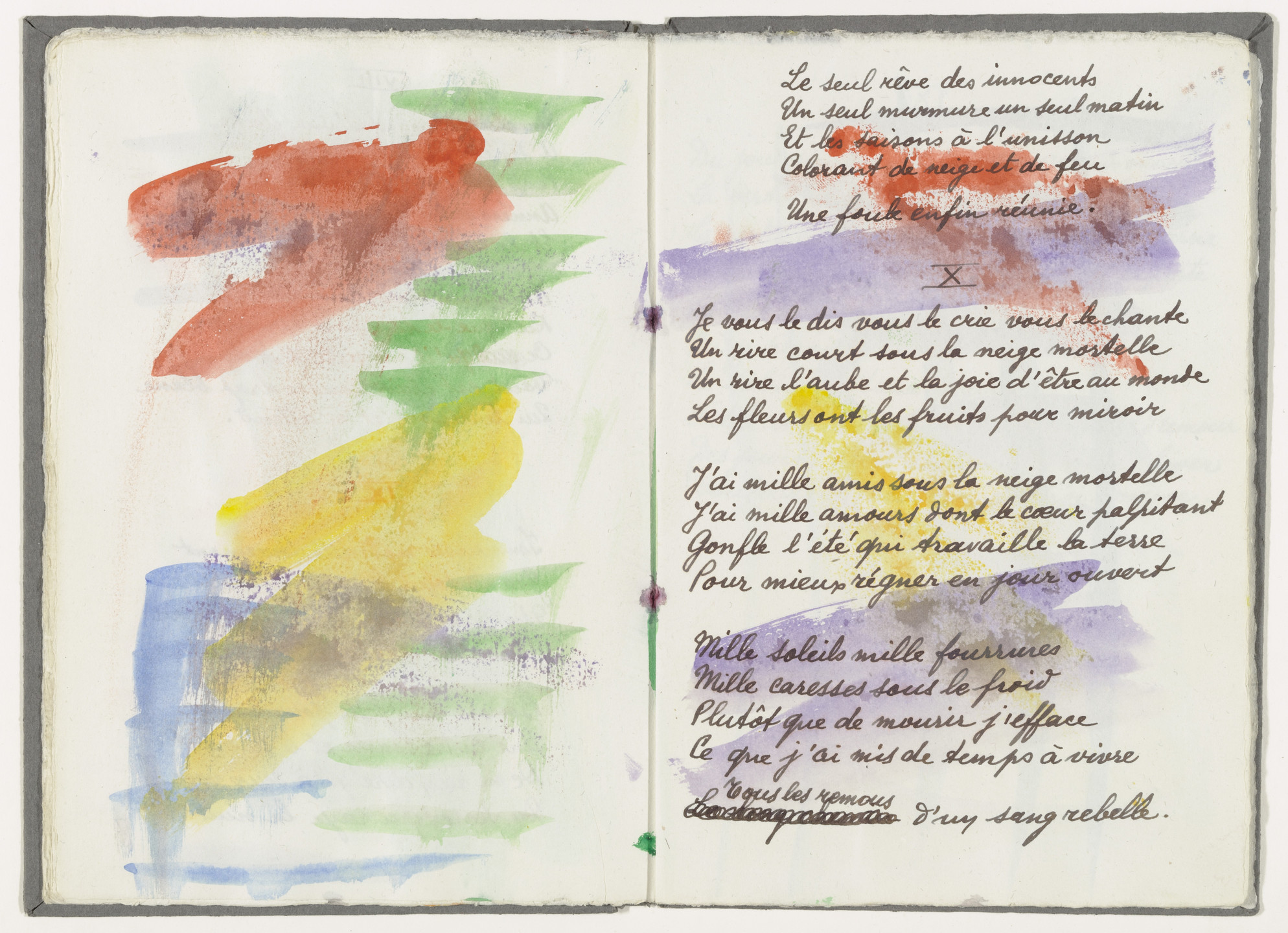 Pablo Picasso. Text with double page decoration (folios 8 verso and 9 ...