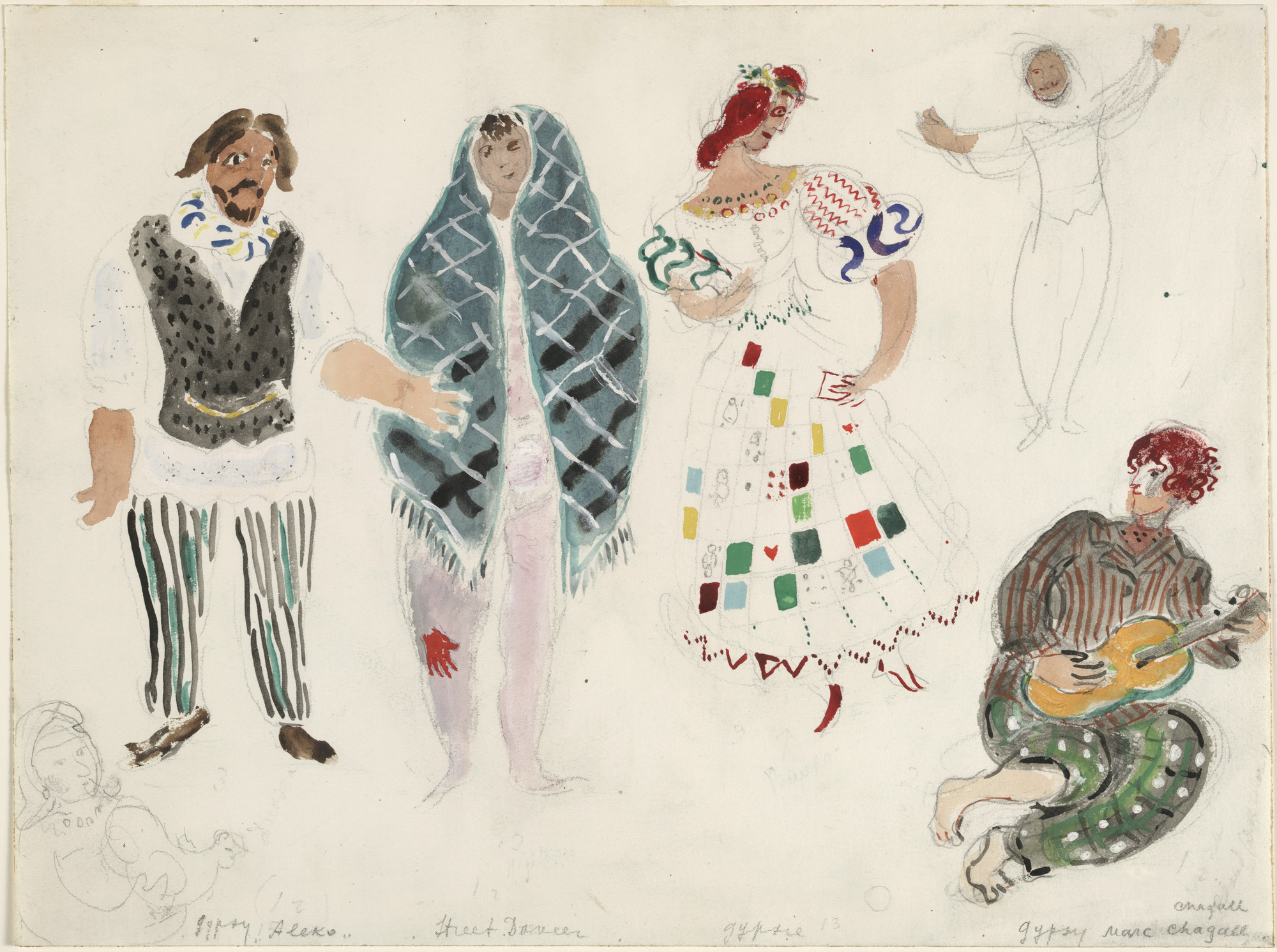 Marc Chagall. A Street Dancer and Gypsies. Costume design for Scene II ...