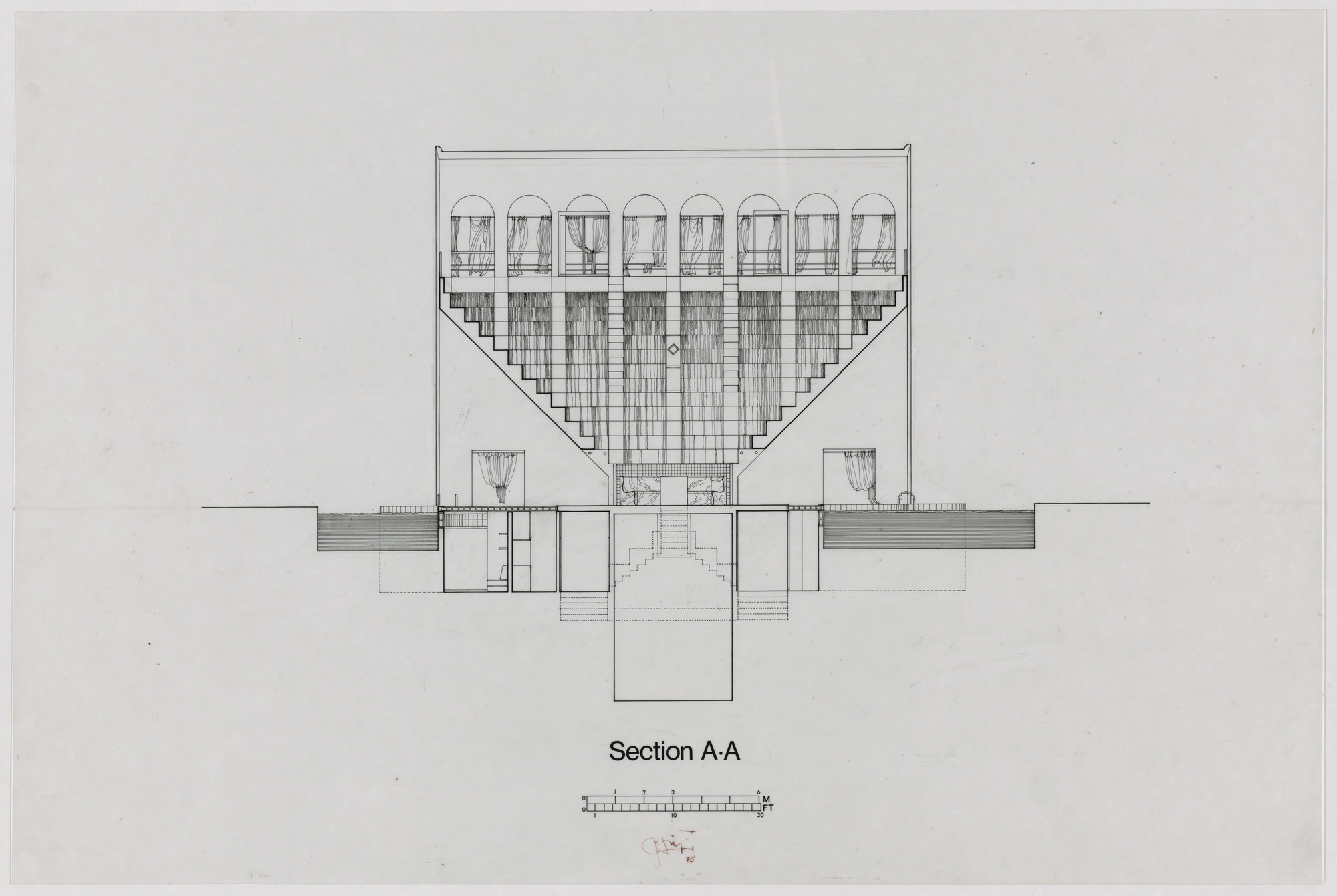 Rodolfo Machado, Jorge Silvetti. Fountain House, project, Section A-A ...