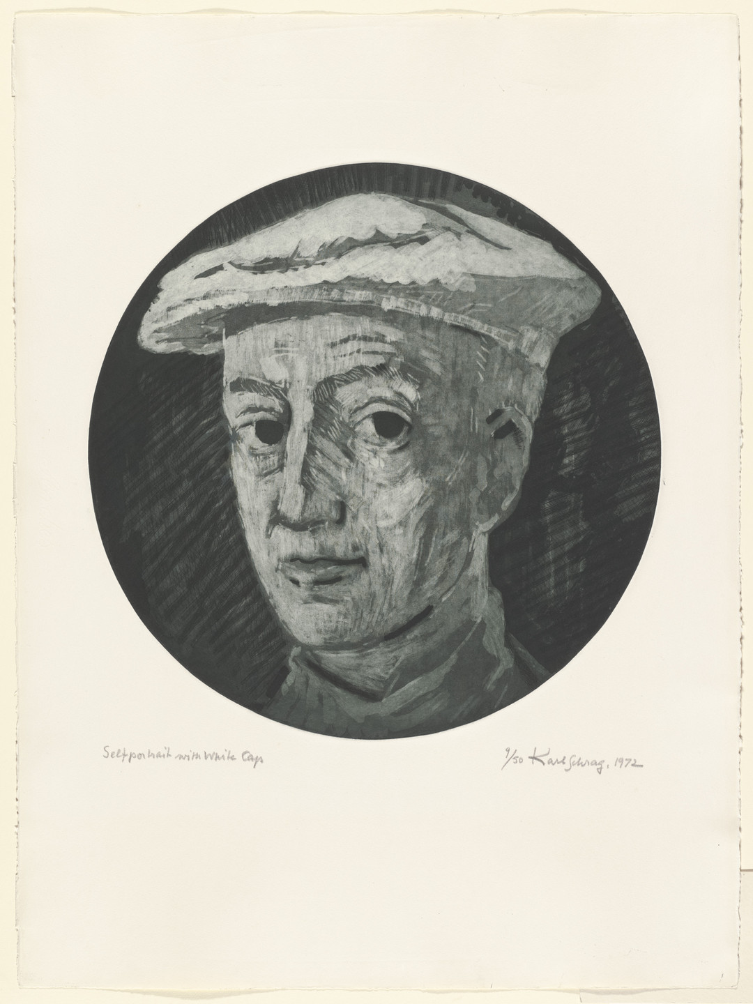 Karl Schrag. Self Portrait with White Cap. 1972 | MoMA