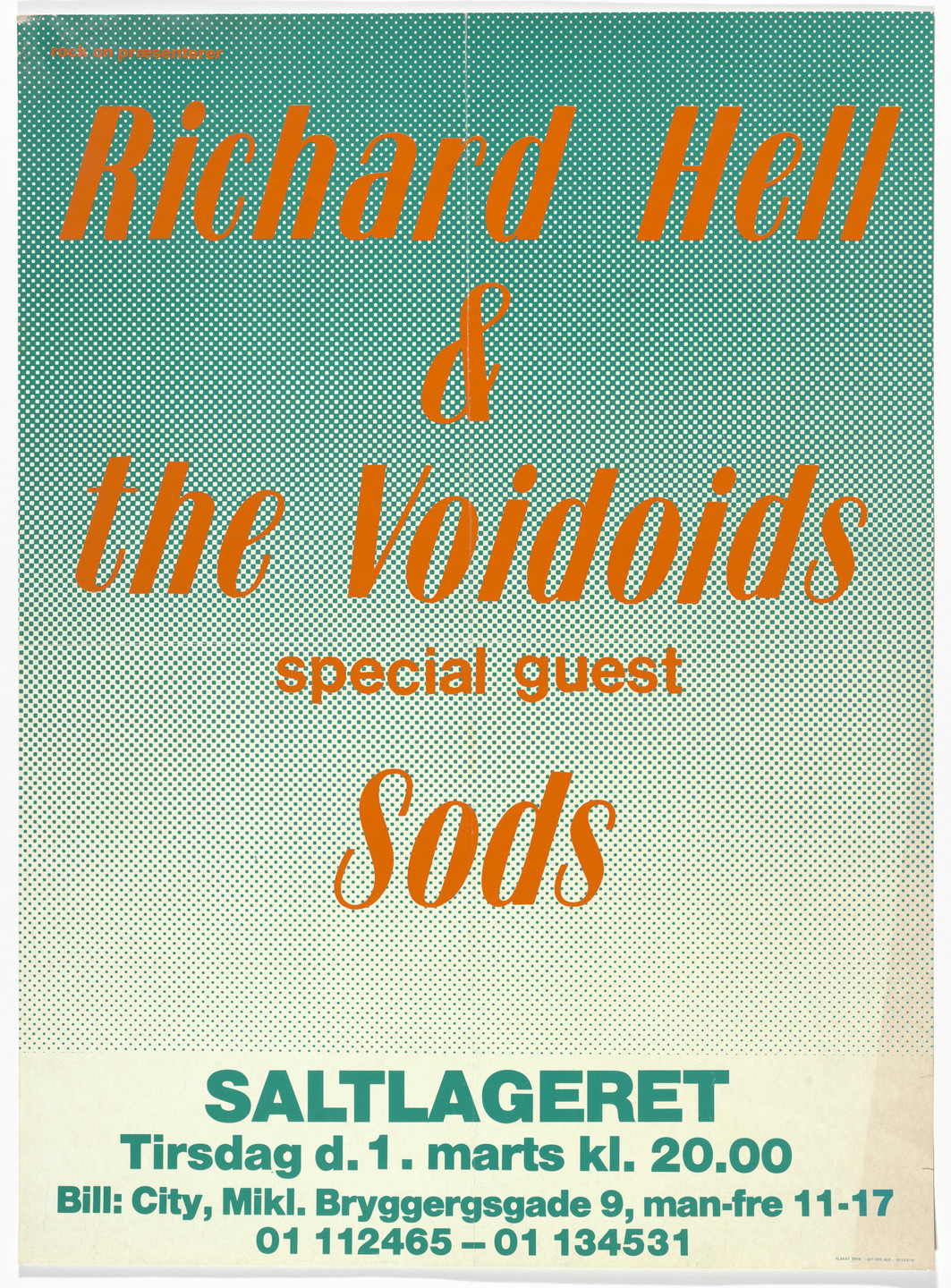 Unidentified Designer. Richard Hell & The Voidoids, Copenhagen Concert ...