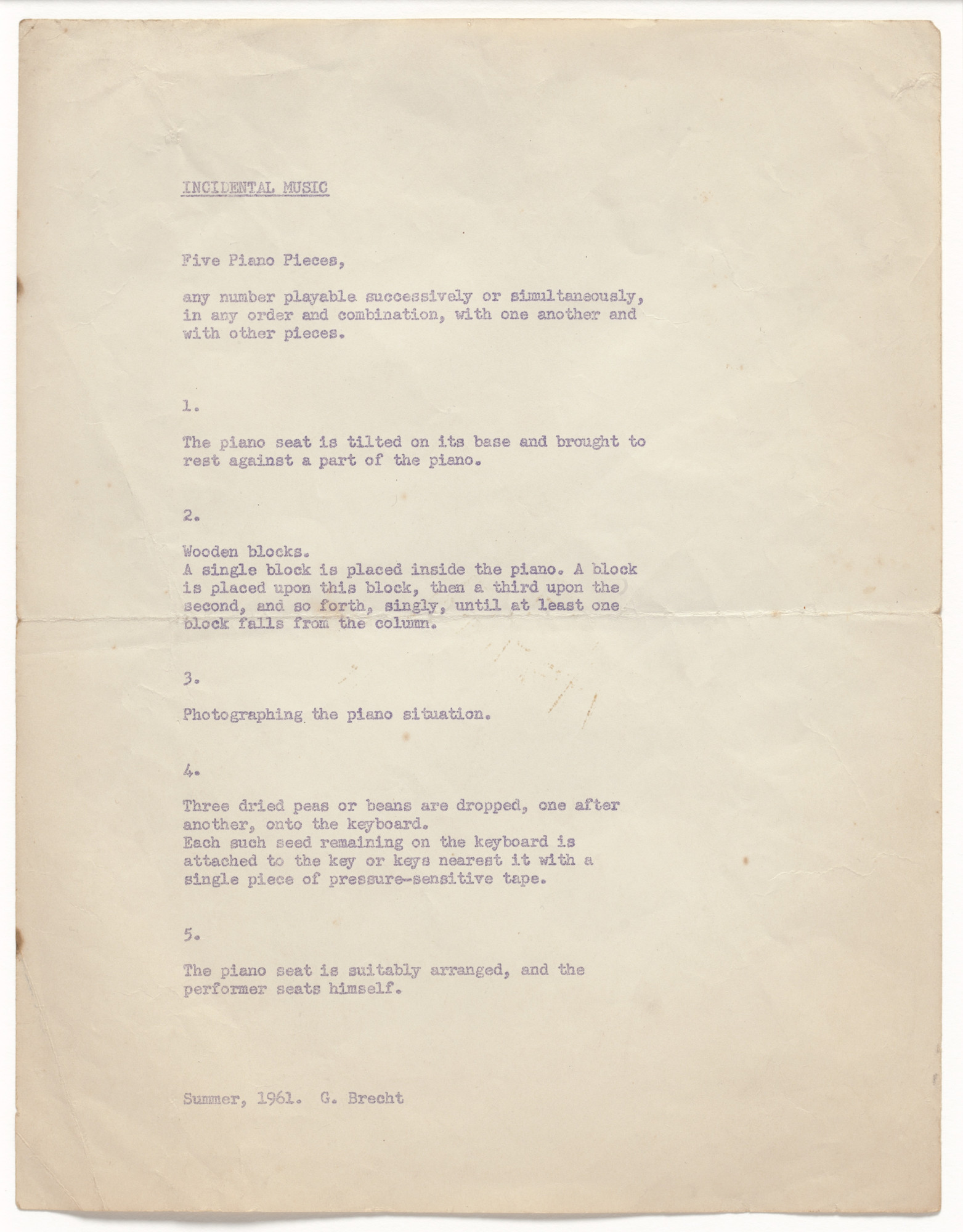 George Brecht. Incidental Music. 1961 | MoMA