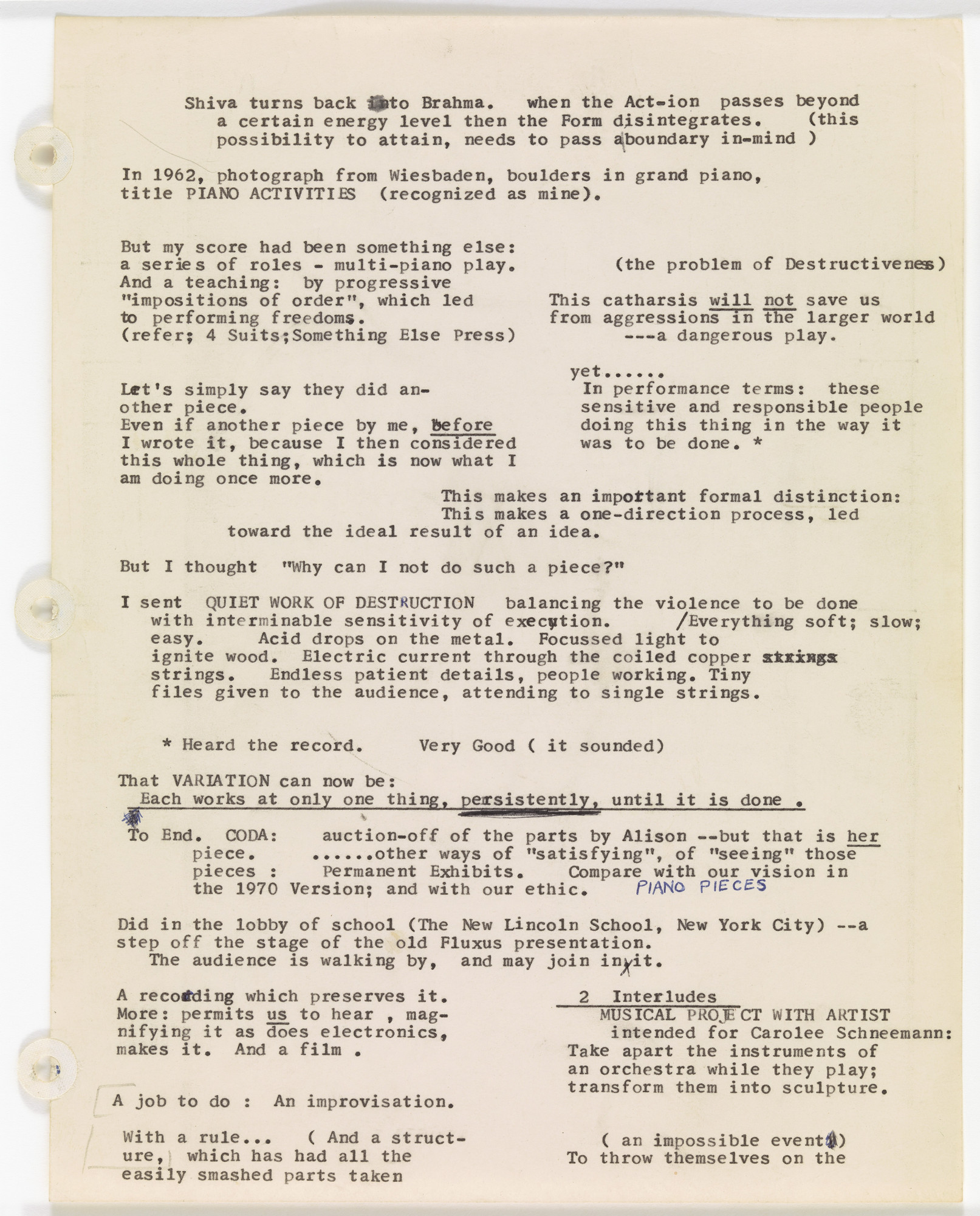 Philip Corner. Shiva turns back into Brahma (Notes for_Piano ...