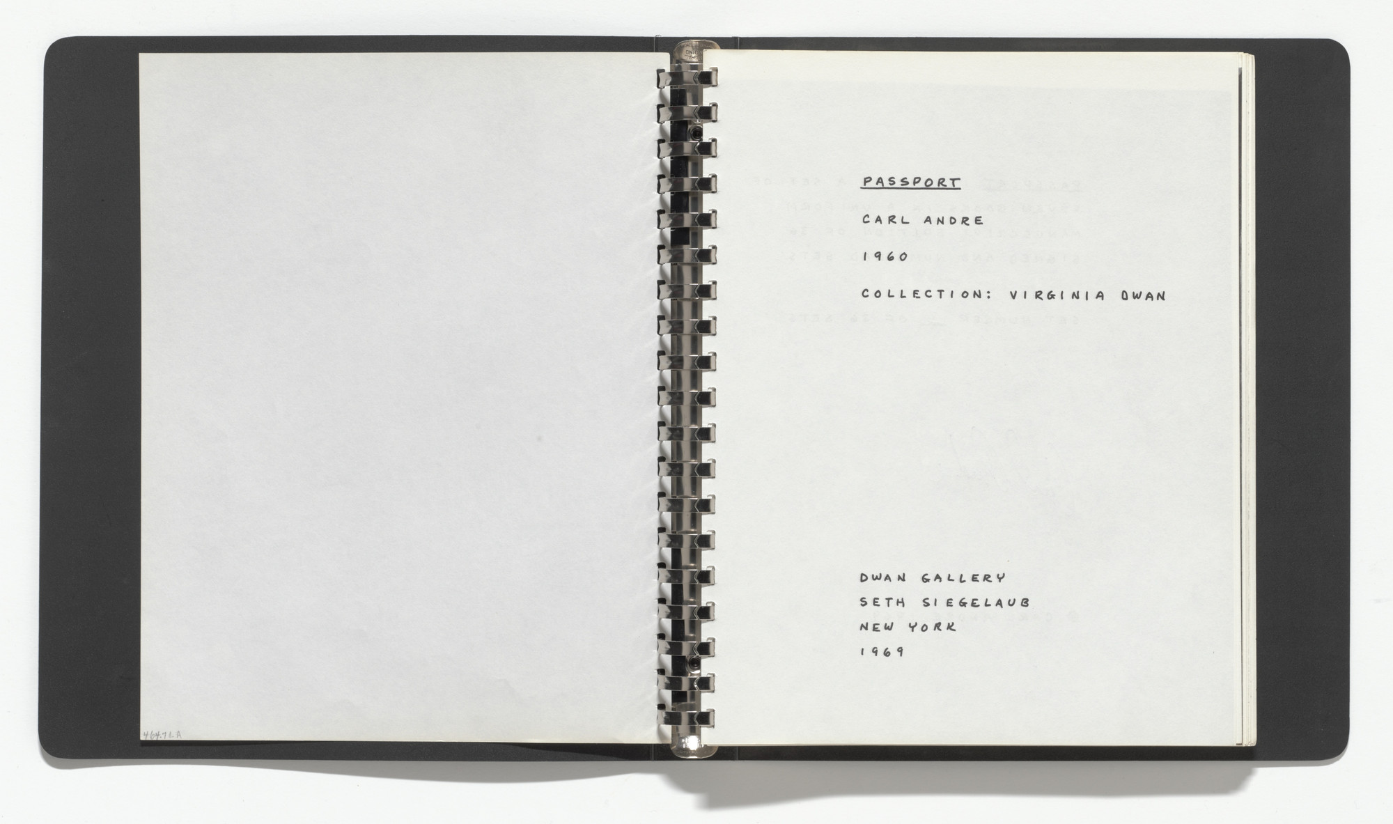 Carl Andre. Passport, volume 1 from Seven Books of Poetry. 1960 ...