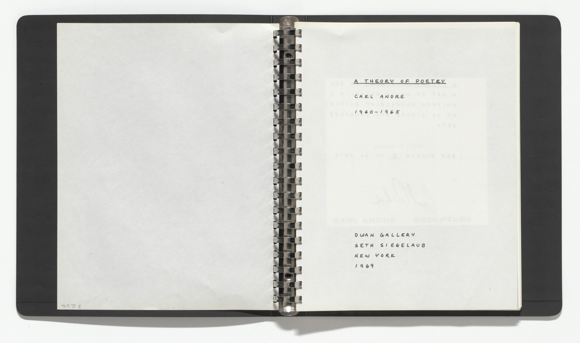 Carl Andre. A Theory of Poetry, volume 3 from Seven Books of Poetry ...