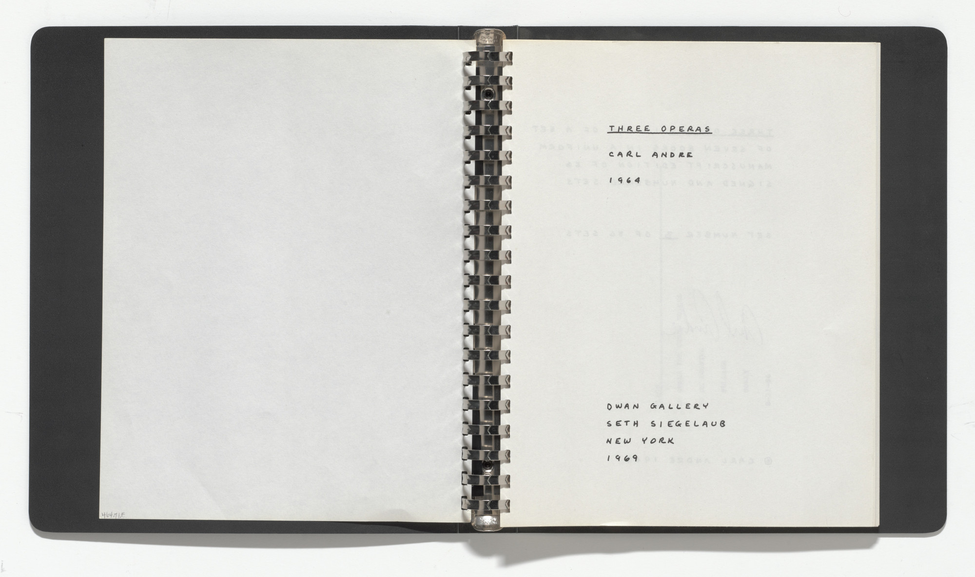 Carl Andre. Three Operas, volume 6 from Seven Books of Poetry. 1964 ...