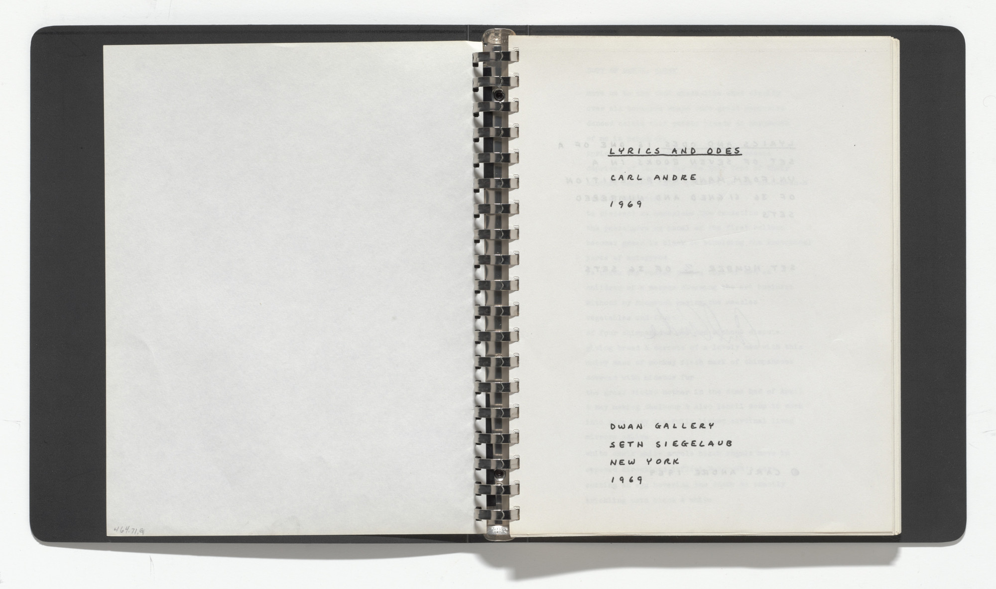 Carl Andre. Lyrics and Odes, volume 7 from Seven Books of Poetry. 1960 ...