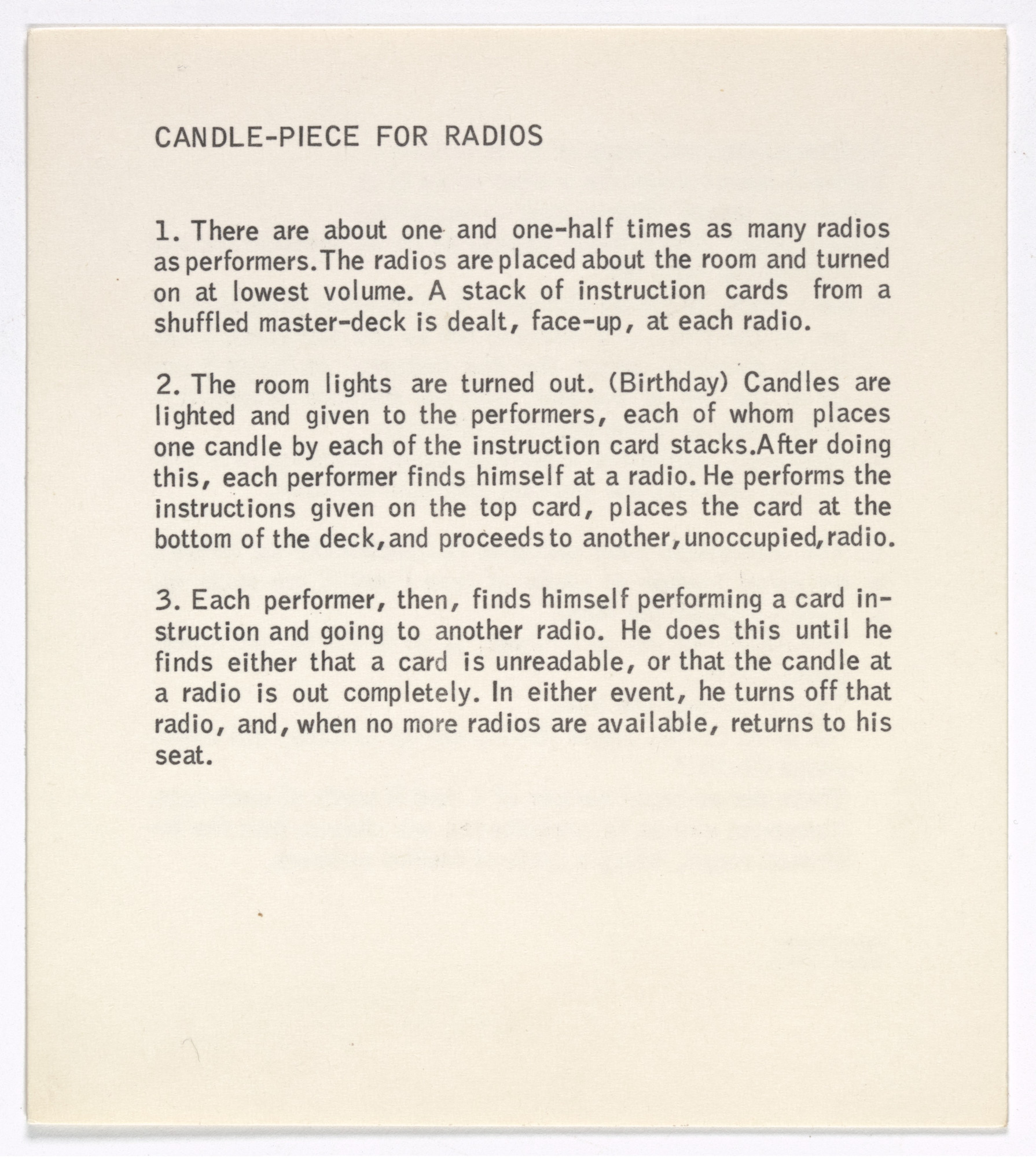 George Brecht. Candle-Piece for Radios from Water Yam. 1963 | MoMA