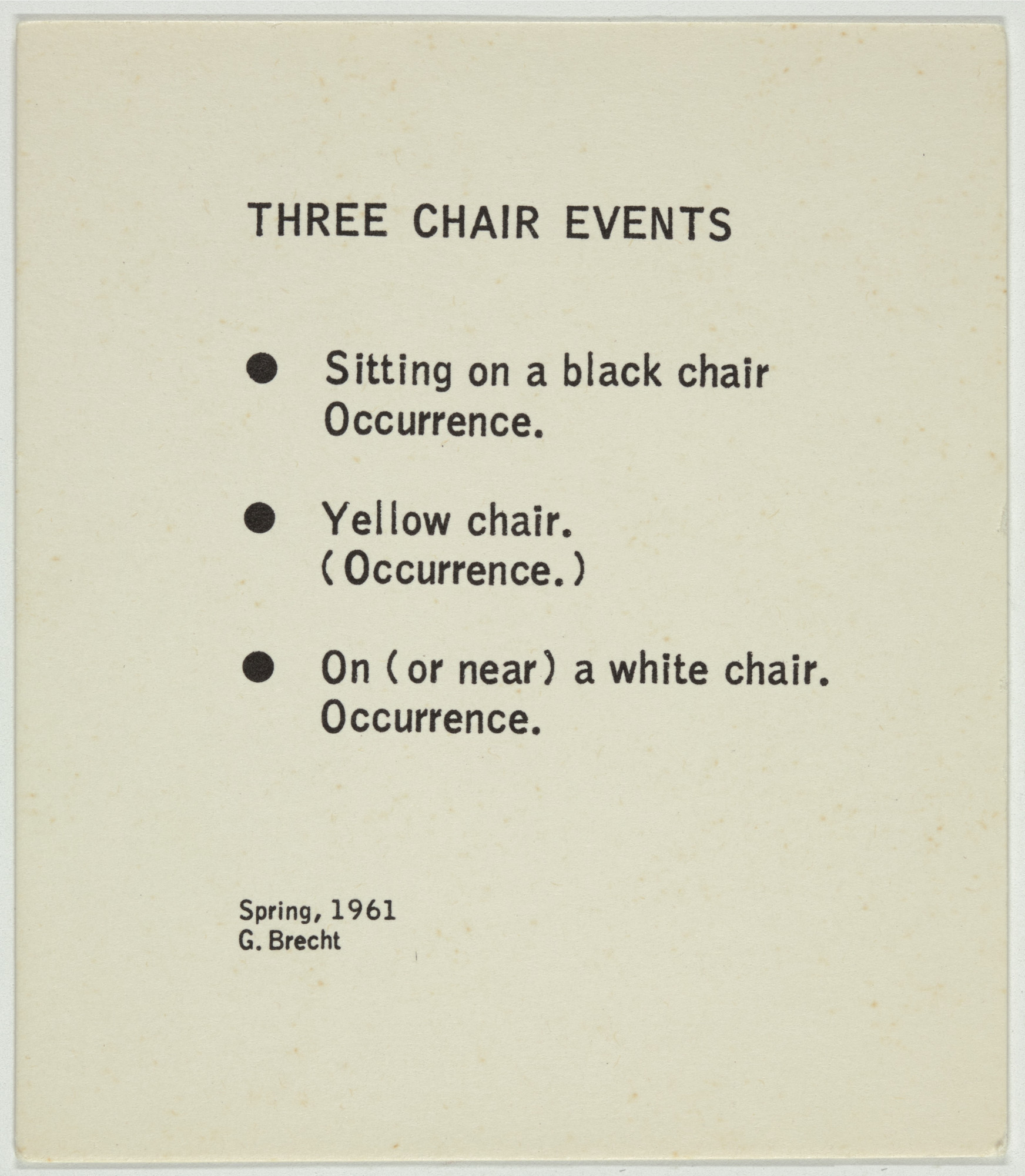 George Brecht. Three Chair Events from Water Yam. 1963 | MoMA