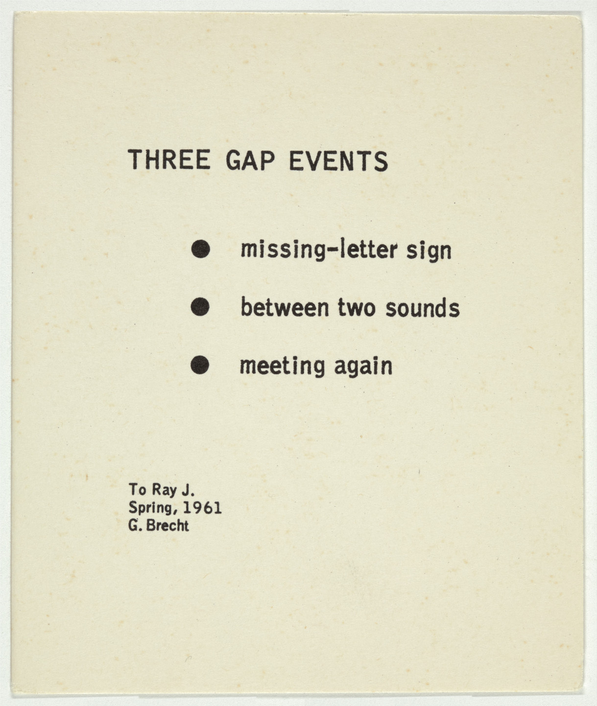 George Brecht. Three Gap Events from Water Yam. 1963 | MoMA