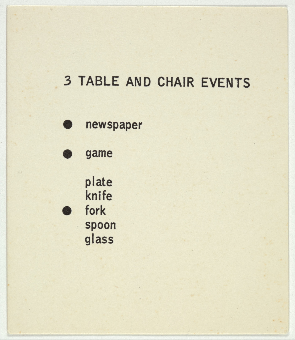 George Brecht. 3 Table and Chair Events from Water Yam. 1963 | MoMA