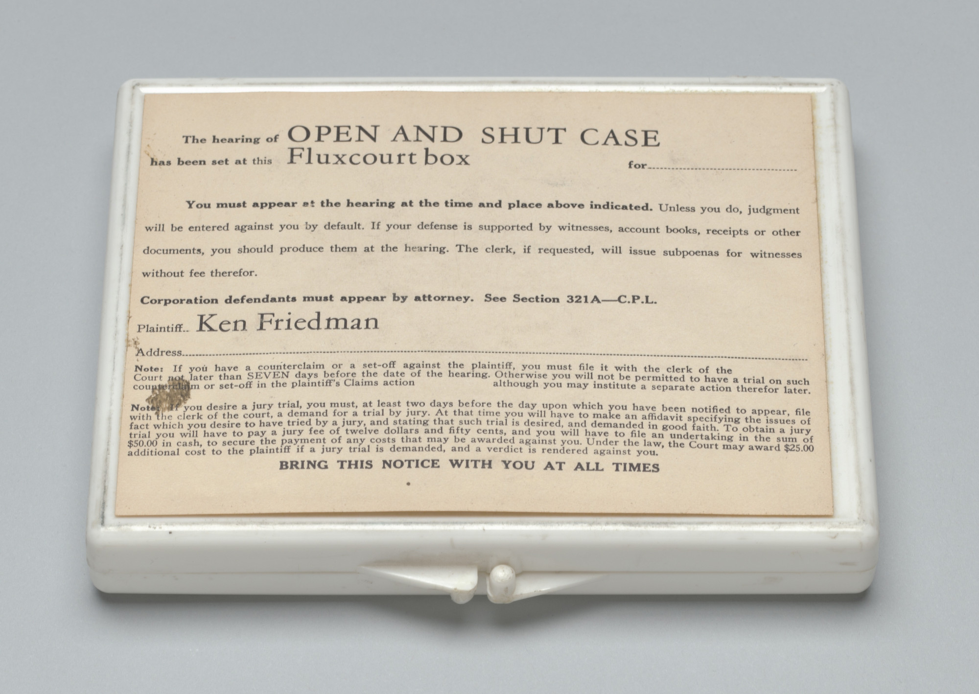 Ken Friedman. Open and Shut Case. c. 1966 | MoMA