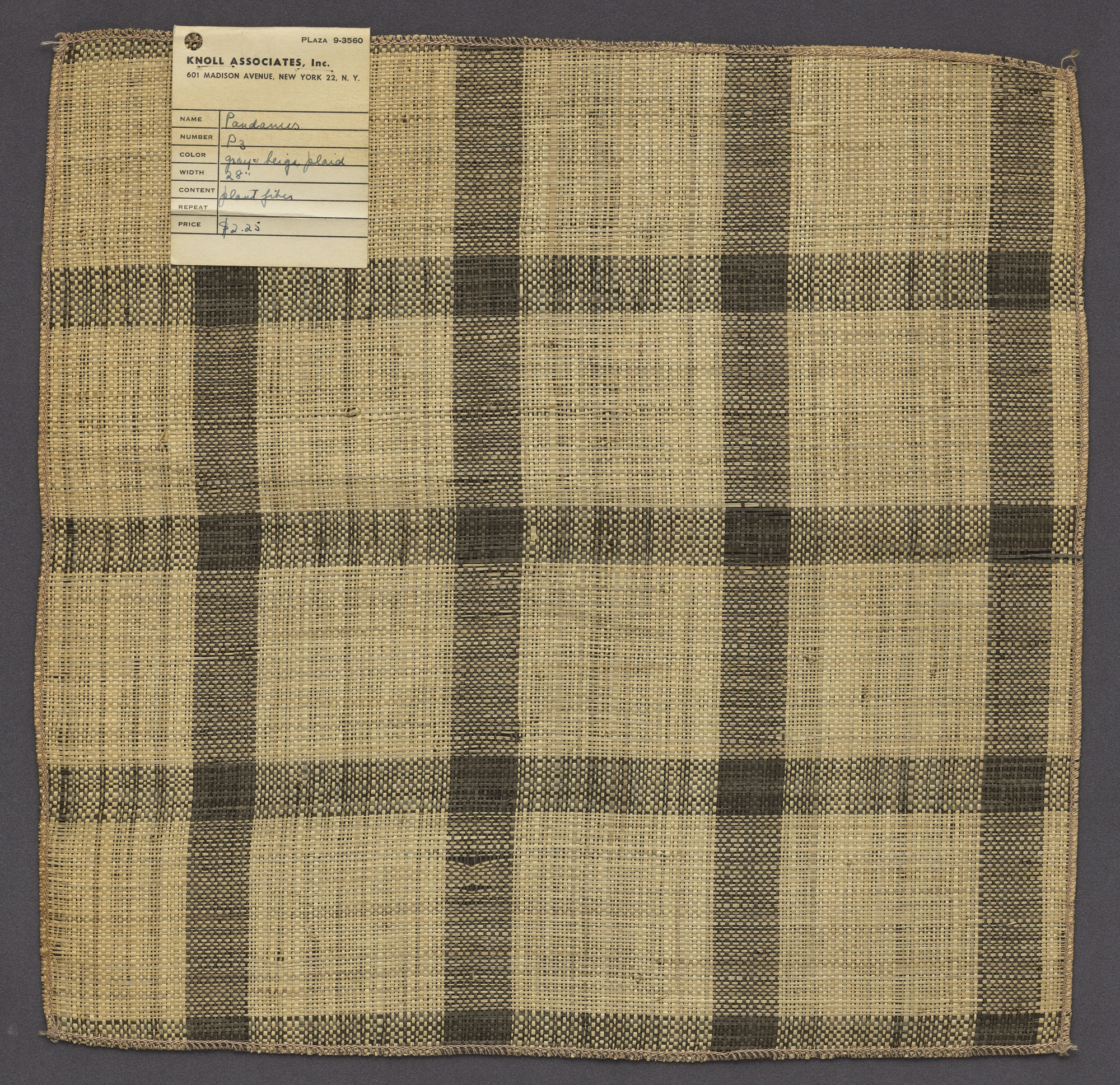 Knoll Textiles, New York, NY, Unidentified Designer. Pandanus fabric ...