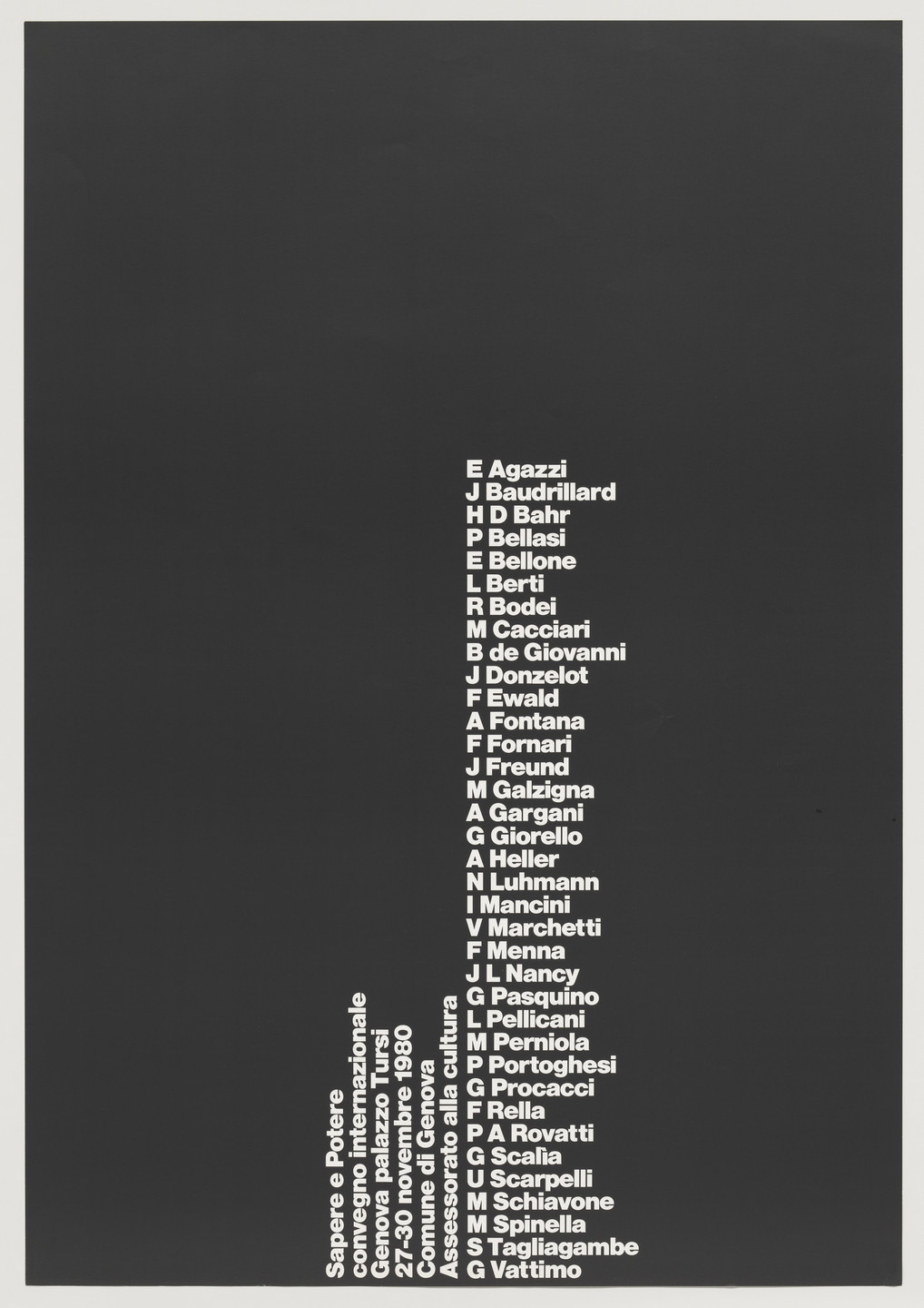 A. G. Fronzoni. Sapere e Potere. Convegno Internazionale. 1980 | MoMA