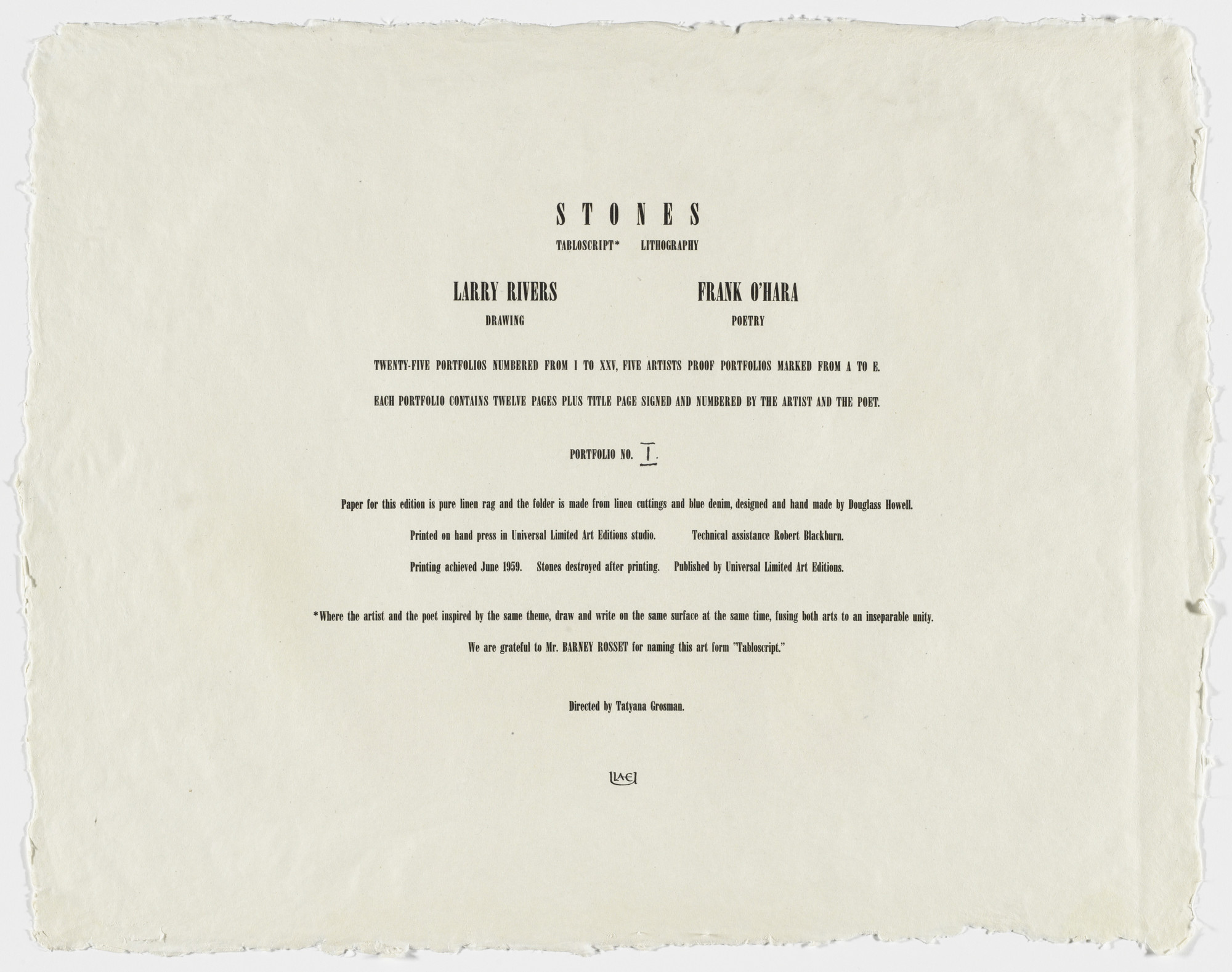 Larry Rivers. Stones. 1957–60, published 1960 | MoMA