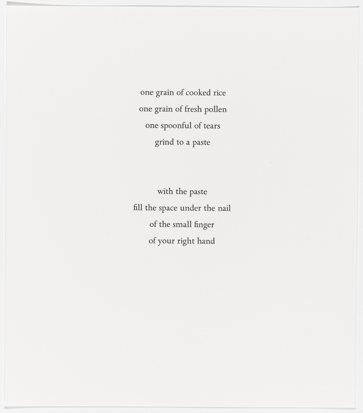 Marina Abramović. Untitled from Spirit Cooking. 1996 | MoMA