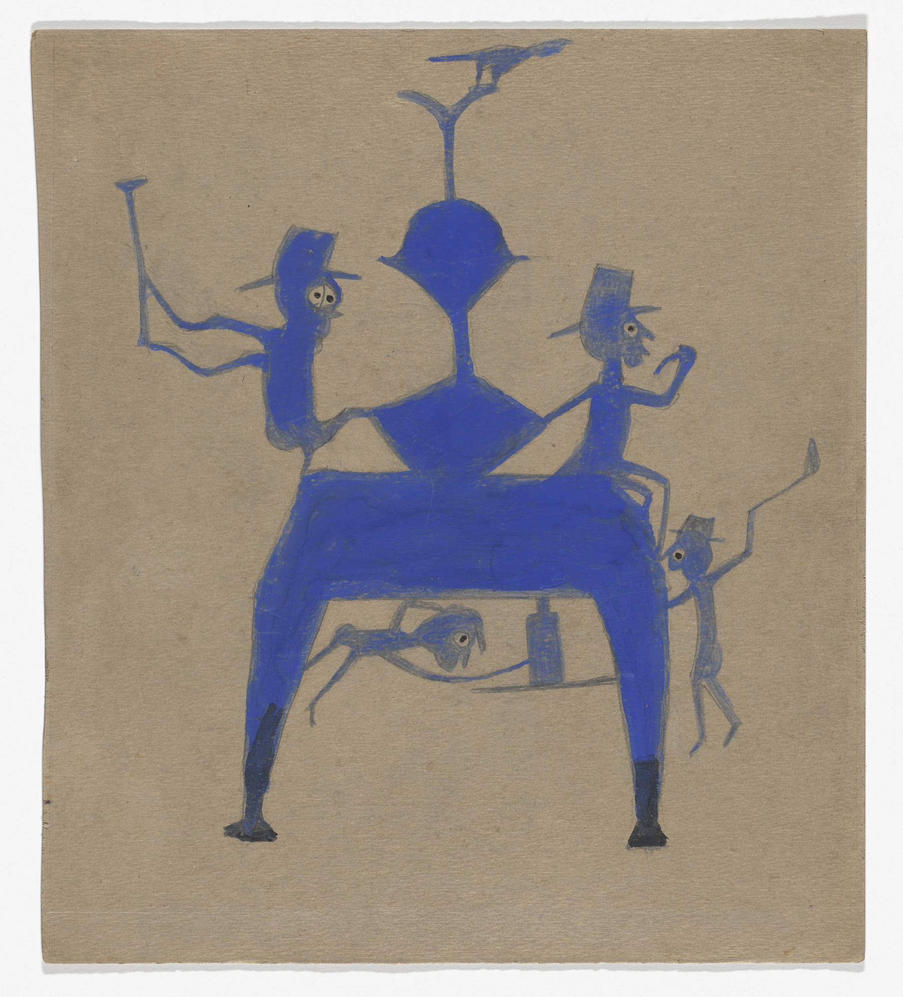 Bill Traylor. Figures on Blue Construction. c. 1939–42 | MoMA